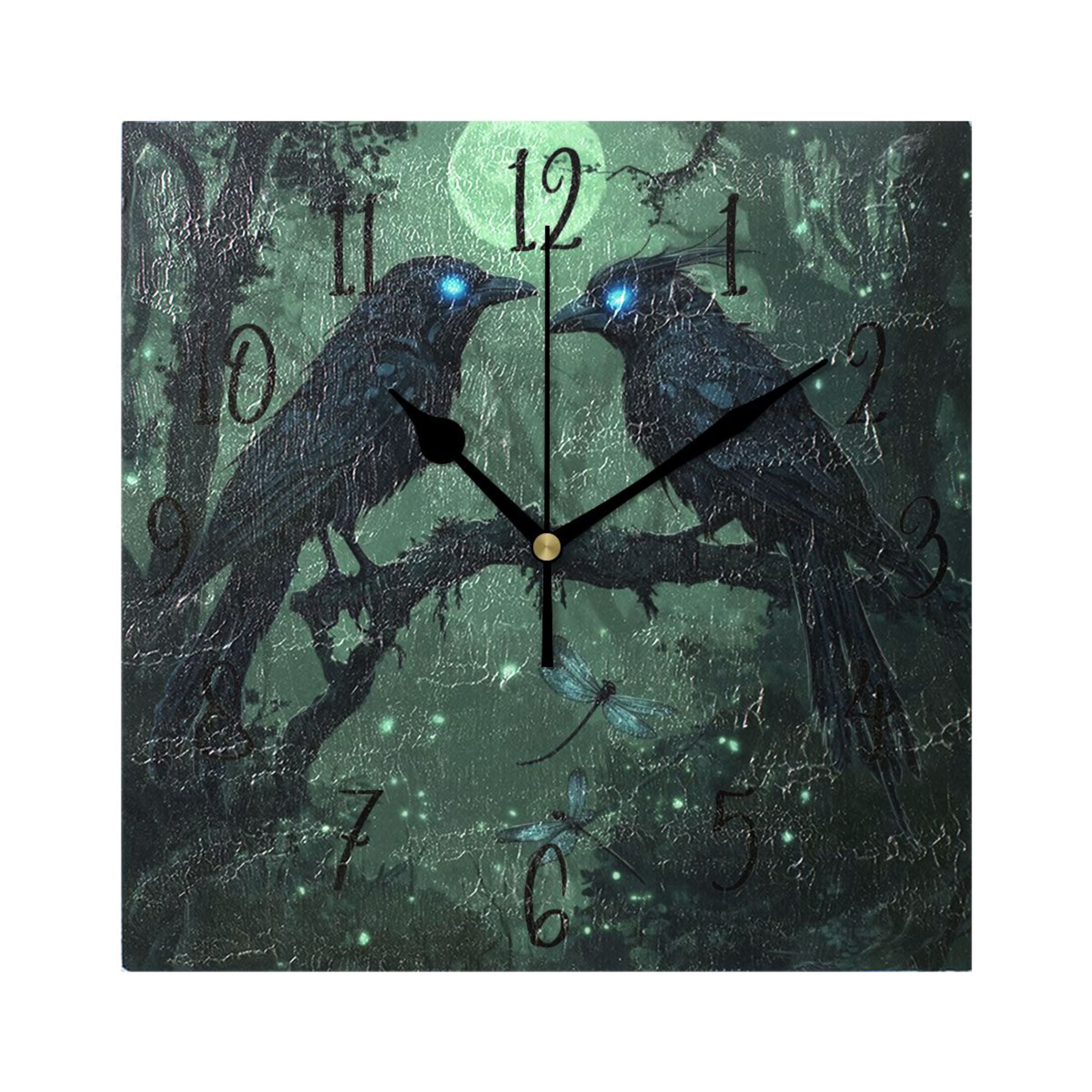 WOBOGO The Midnight Crow Wall Clock 7.78 Inch Battery Operated Silent ...