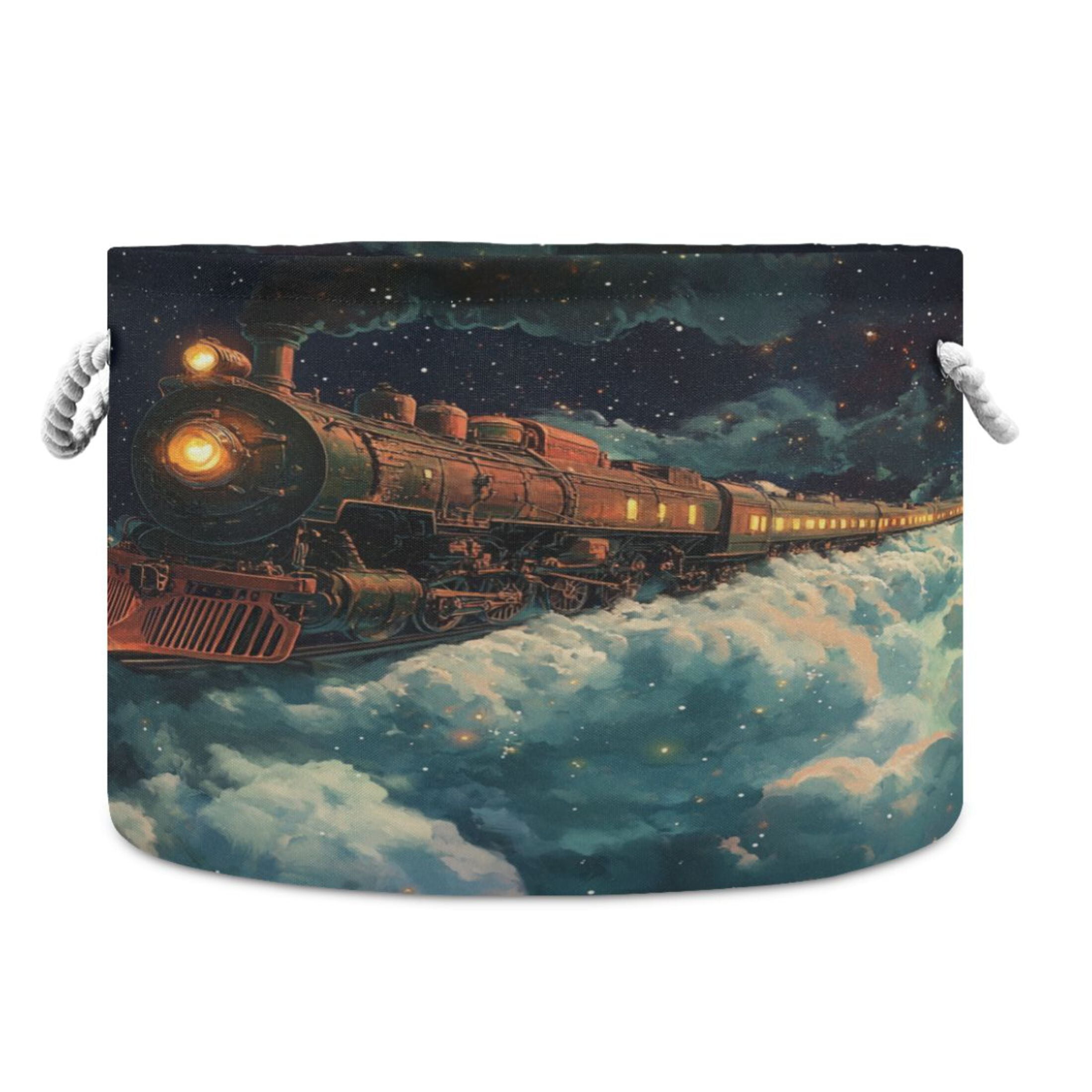 WOBOGO The Train Travels in Space Toy Storage Basket 20×14in Canvas ...