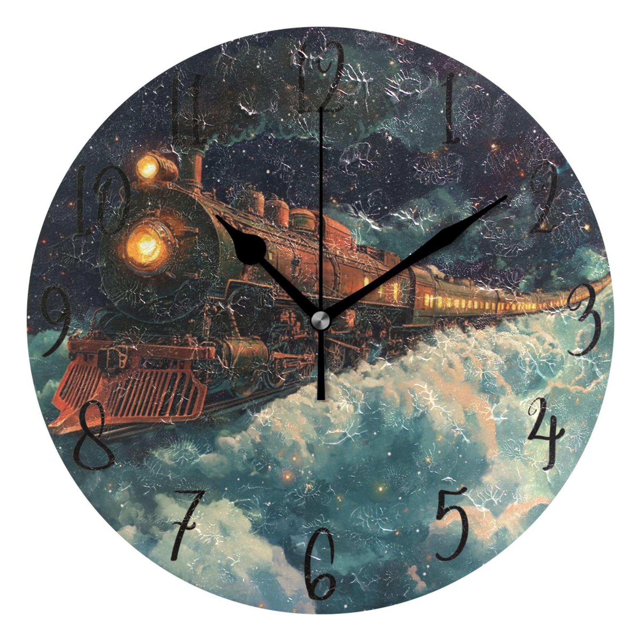 WOBOGO The Train Travels in Space Wall Clock 10in Silent Mechanism ...