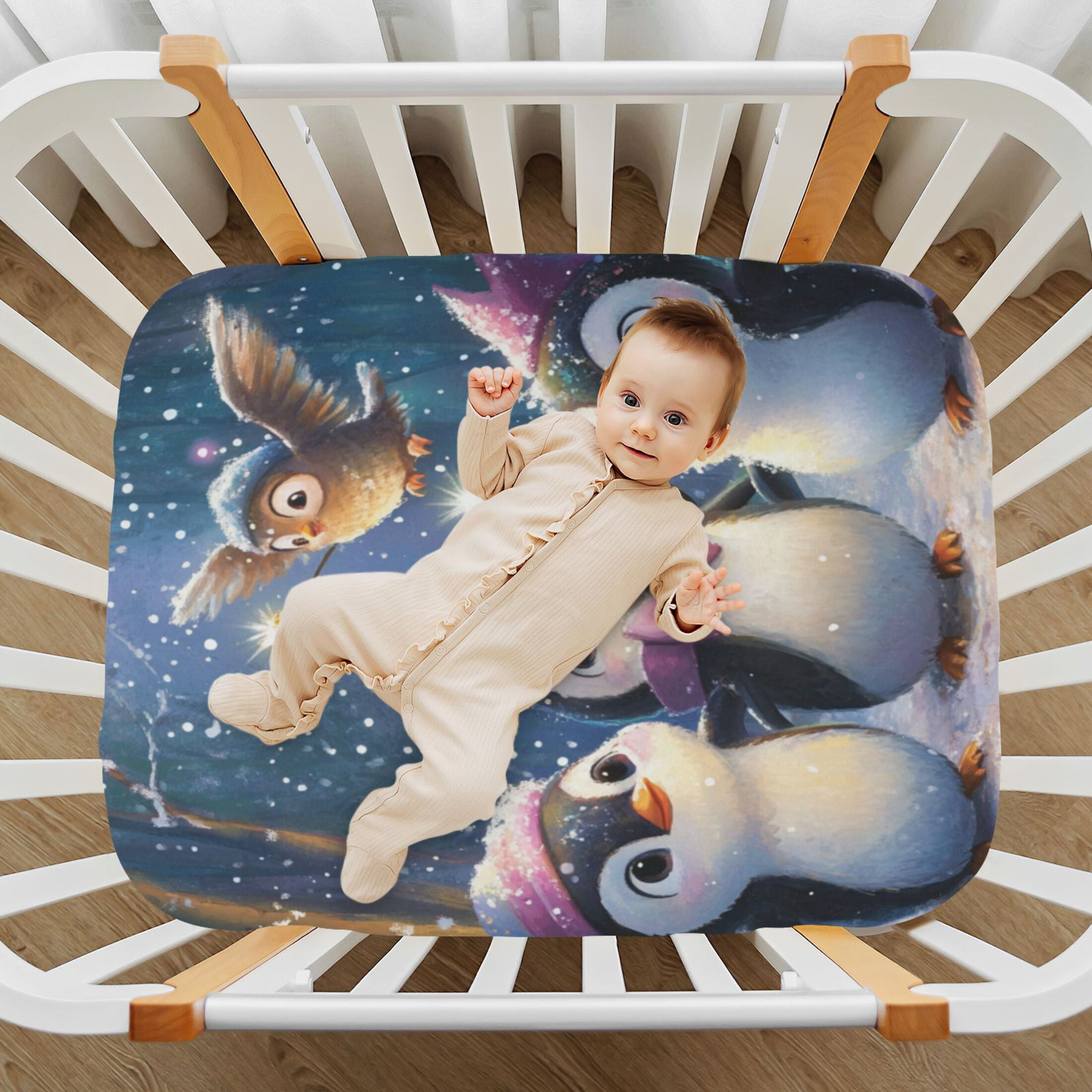 WOBOGO Three Cute Cartoon Penguins Baby Crib Sheets Super Soft ...