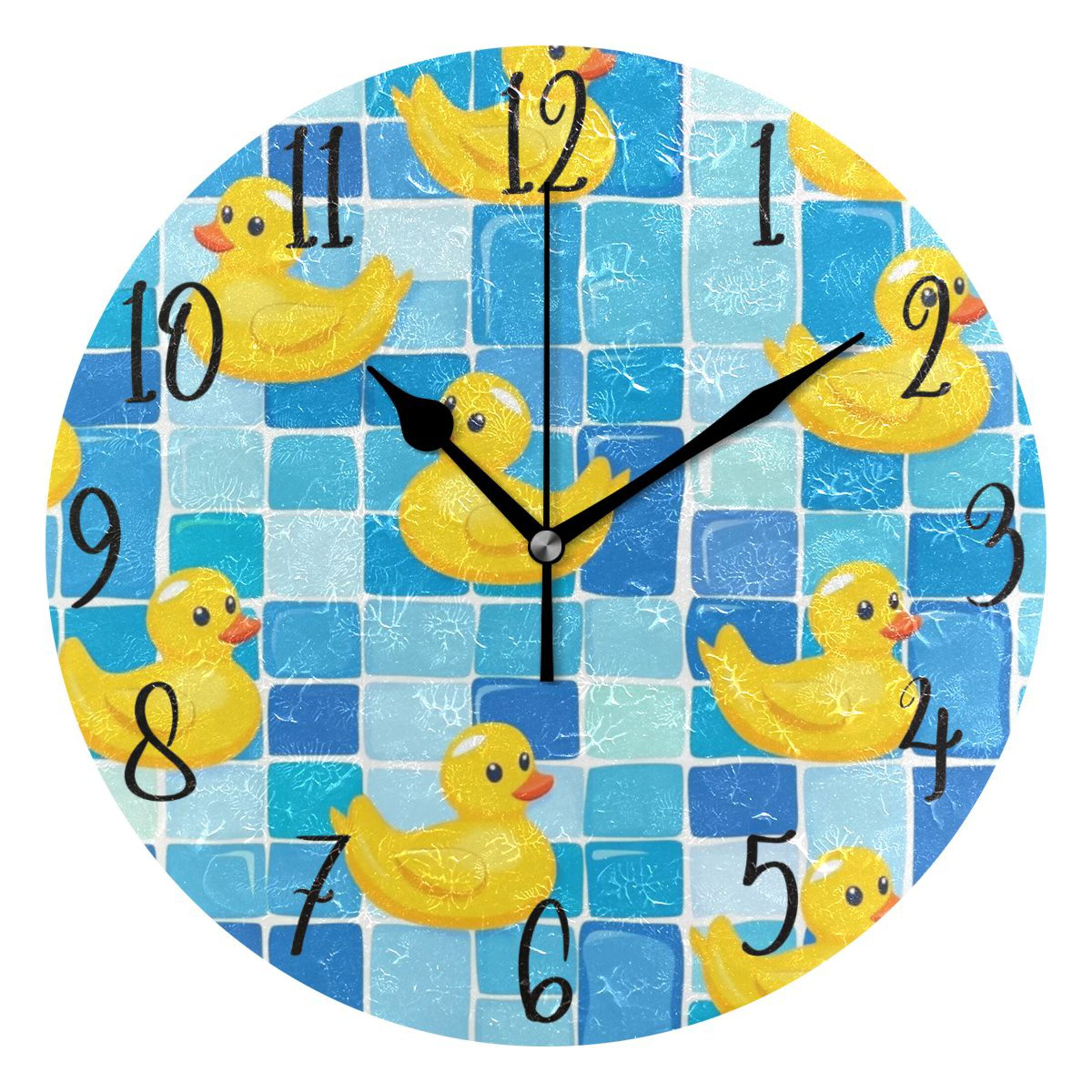 WOBOGO Tile Yellow Duck Wall Clock 10in Silent Mechanism Battery ...