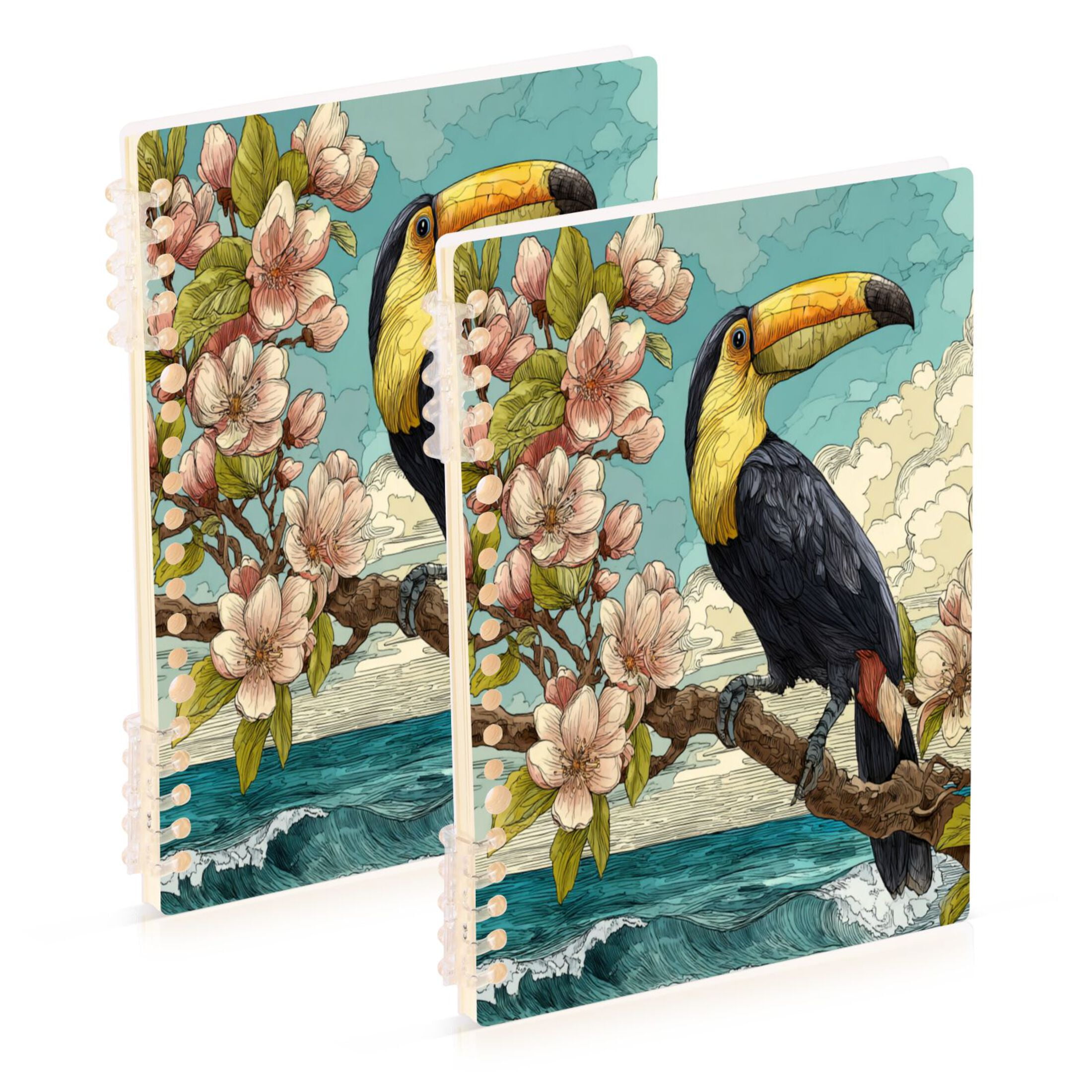 WOBOGO Toucan Bird Notebook College Horizontal Grid Paper Ink Spill ...