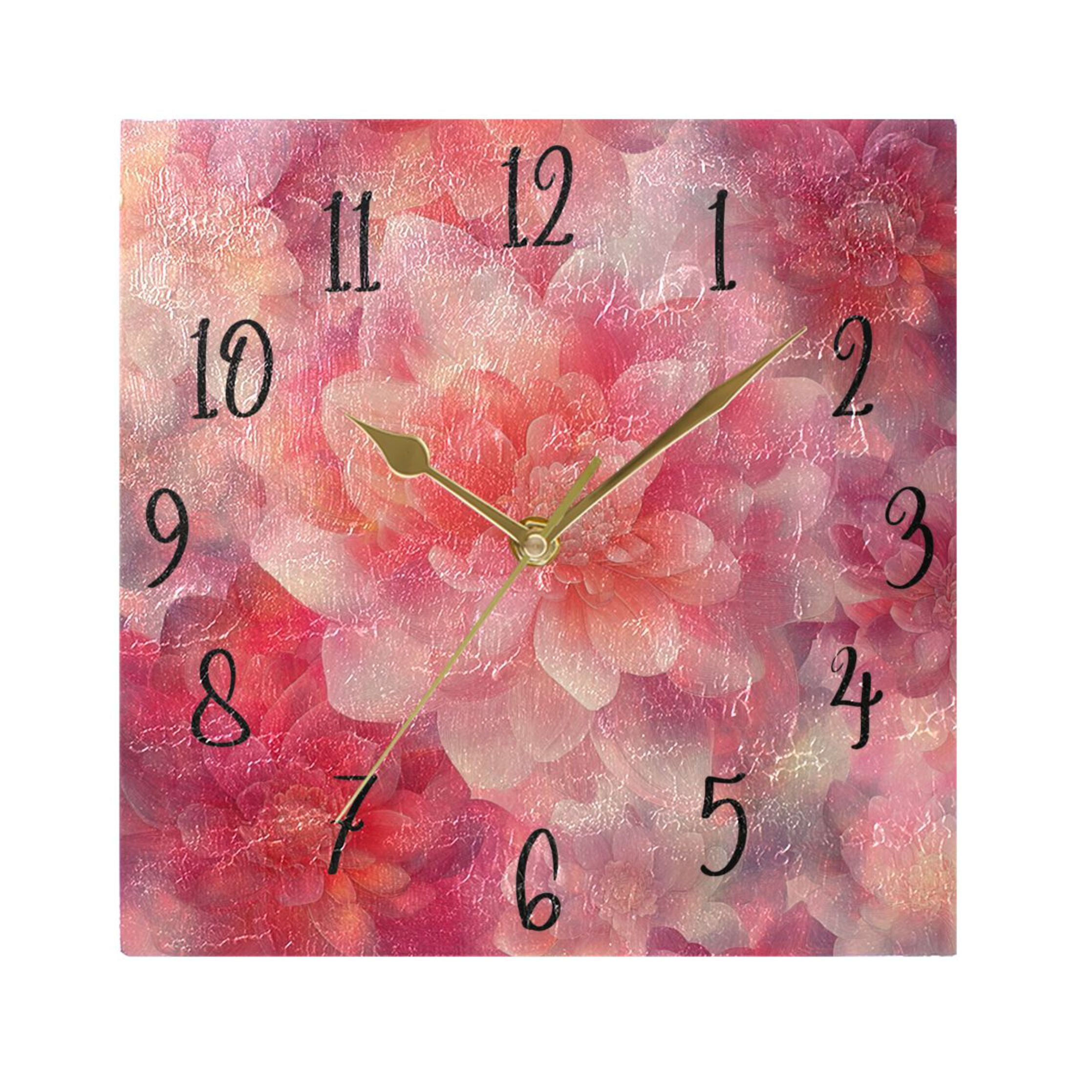 WOBOGO Transparent Red Flower Wall Clock 7.78 Inch Battery Operated ...