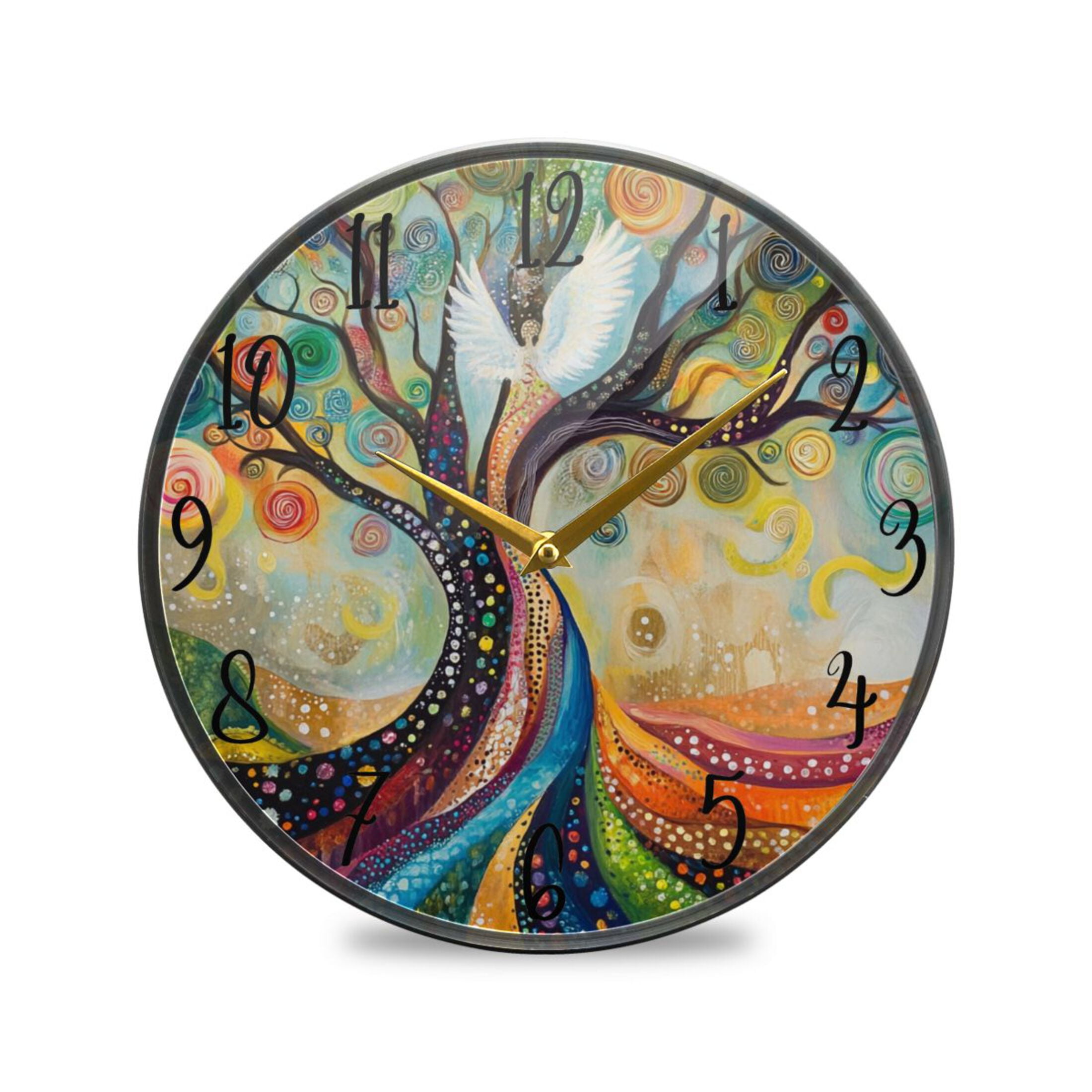 WOBOGO Tree Of Angels Acrylic Wall Clock Battery Operated 9.5in Silent ...