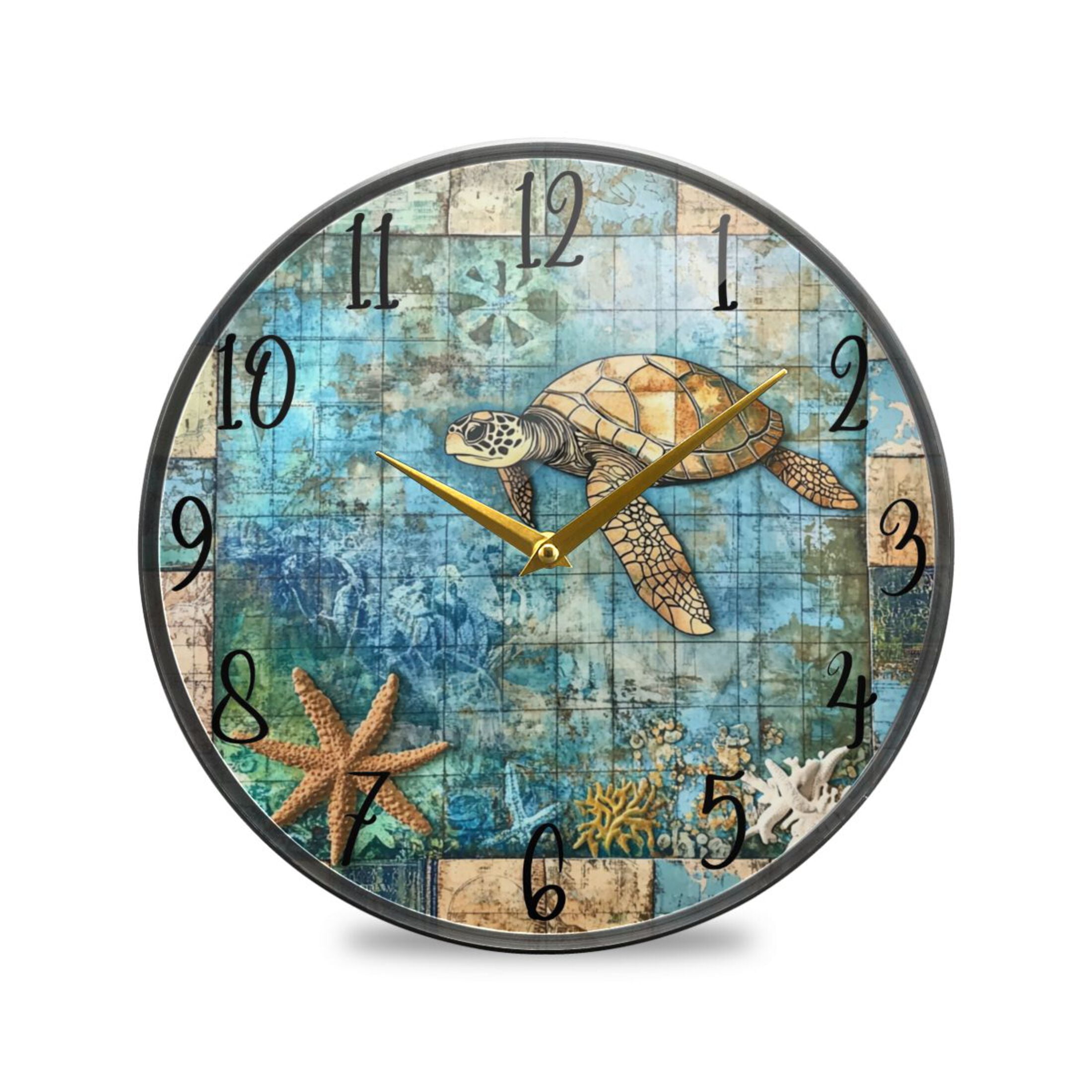 WOBOGO Turtle Coral Figure Acrylic Wall Clock Battery Operated 9.5in ...
