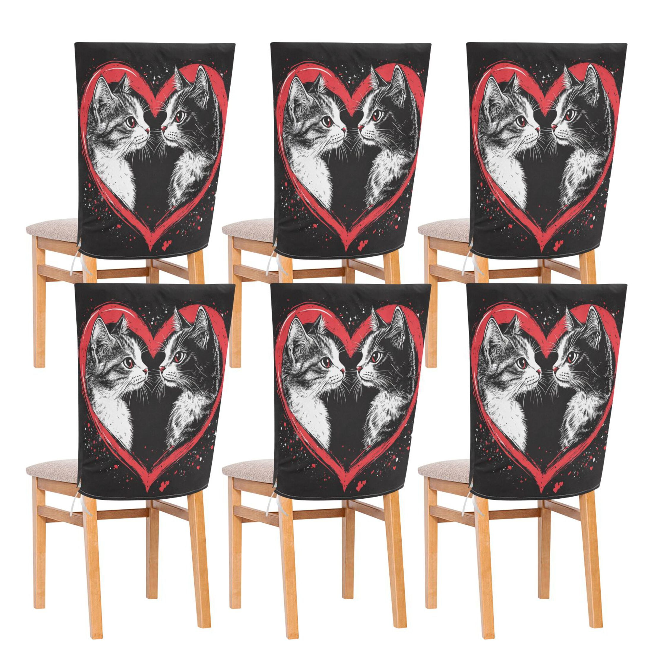 WOBOGO Two Cats Looking at Each Other Dining Room Chair Covers 6 Pieces ...