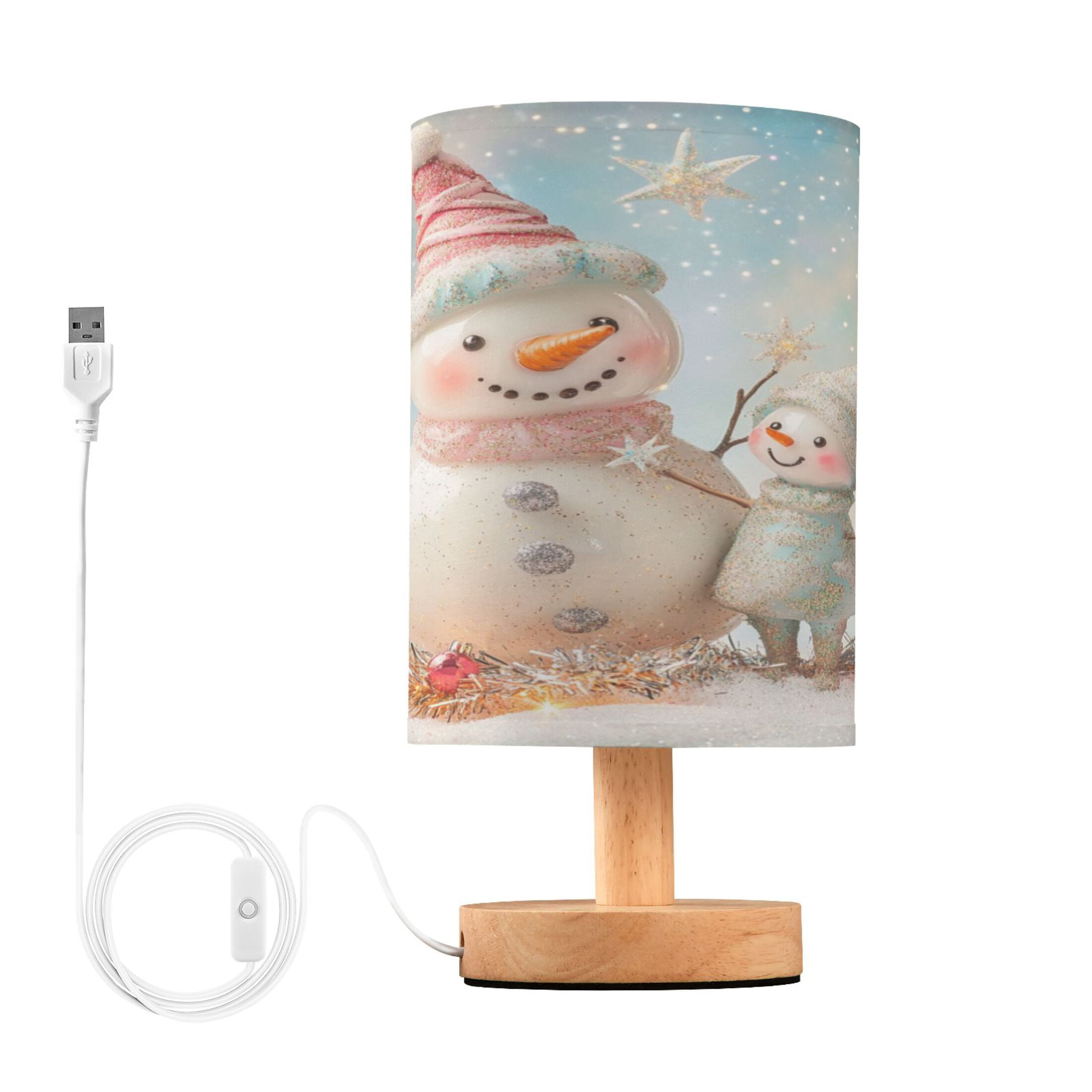 WOBOGO Two Cute Christmas Snowmen Bedroom Table Lamp USB Power ...