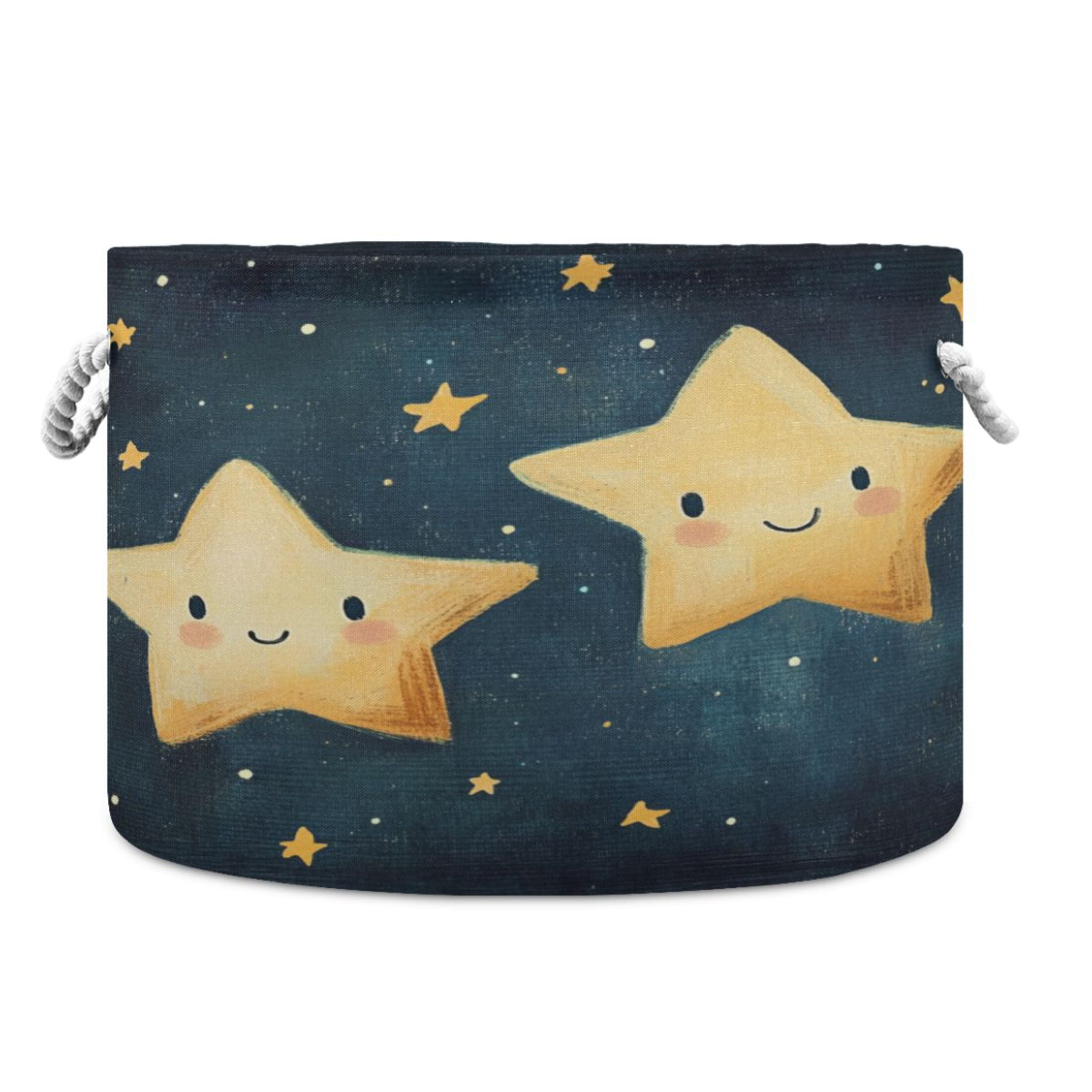 WOBOGO Two Cute Stars Toy Storage Basket 20×14in Canvas Laundry Hamper ...