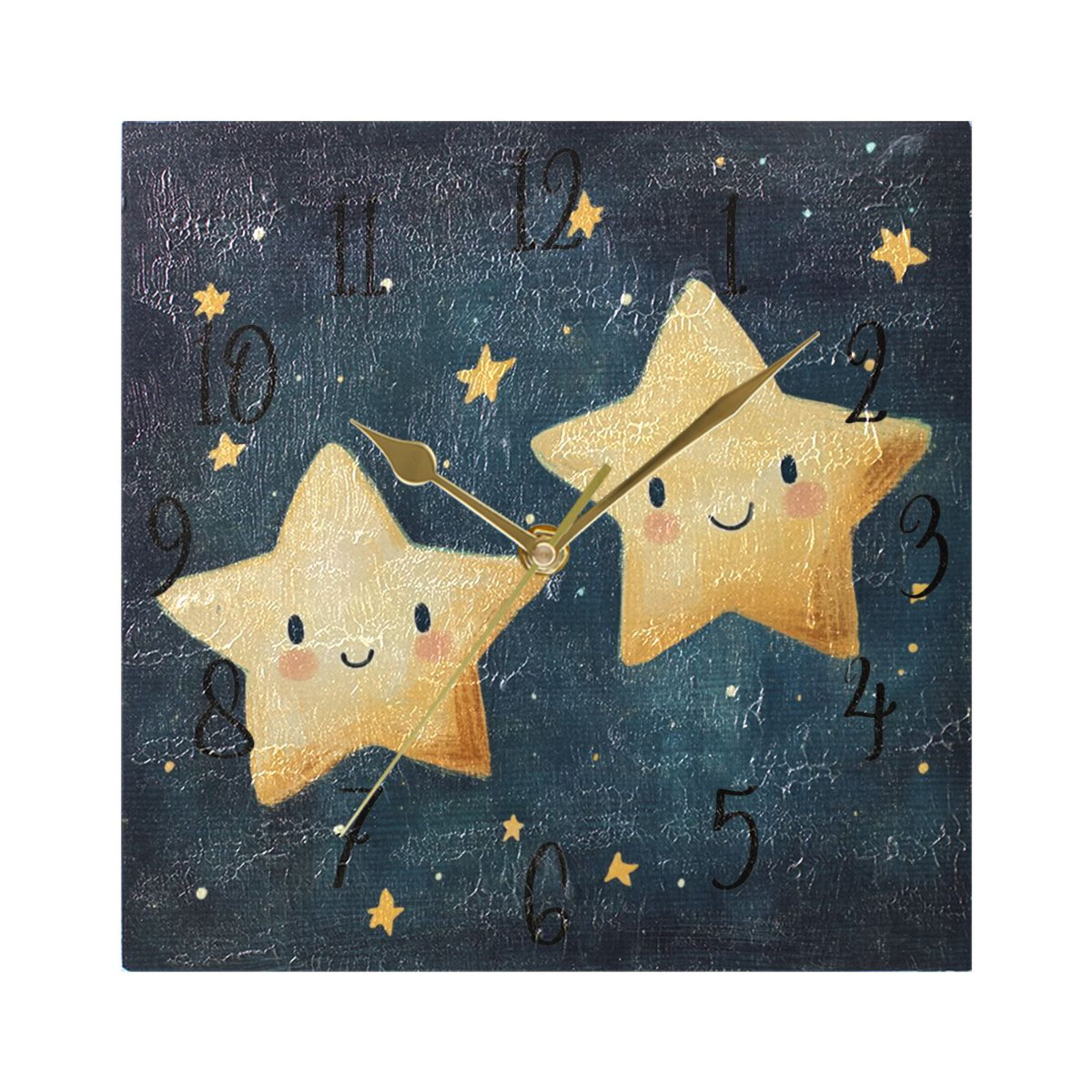 WOBOGO Two Cute Stars Wall Clock 7.78 Inch Battery Operated Silent Unit ...