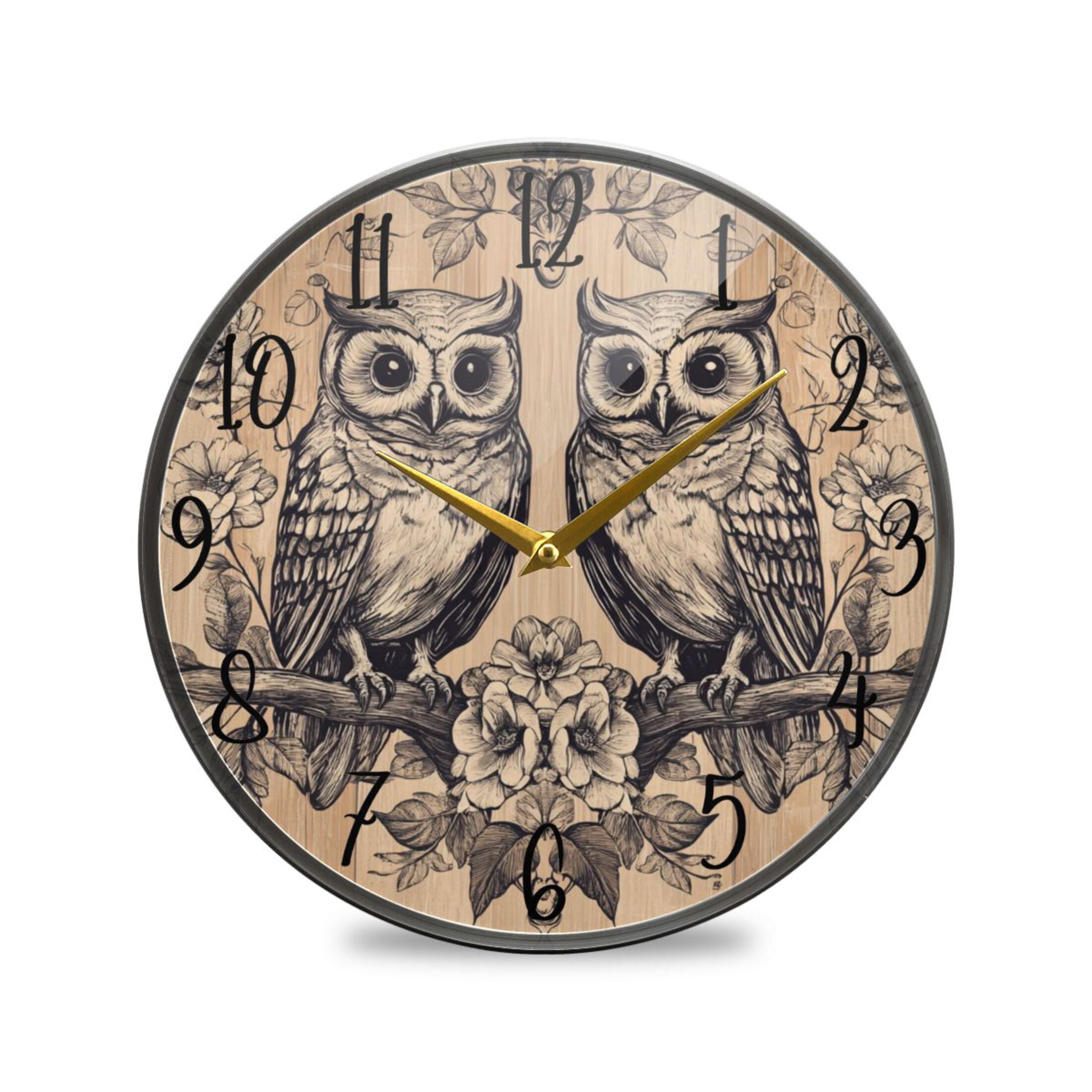 WOBOGO Two Owls Sitting on Opposite Branches Acrylic Wall Clock Battery ...