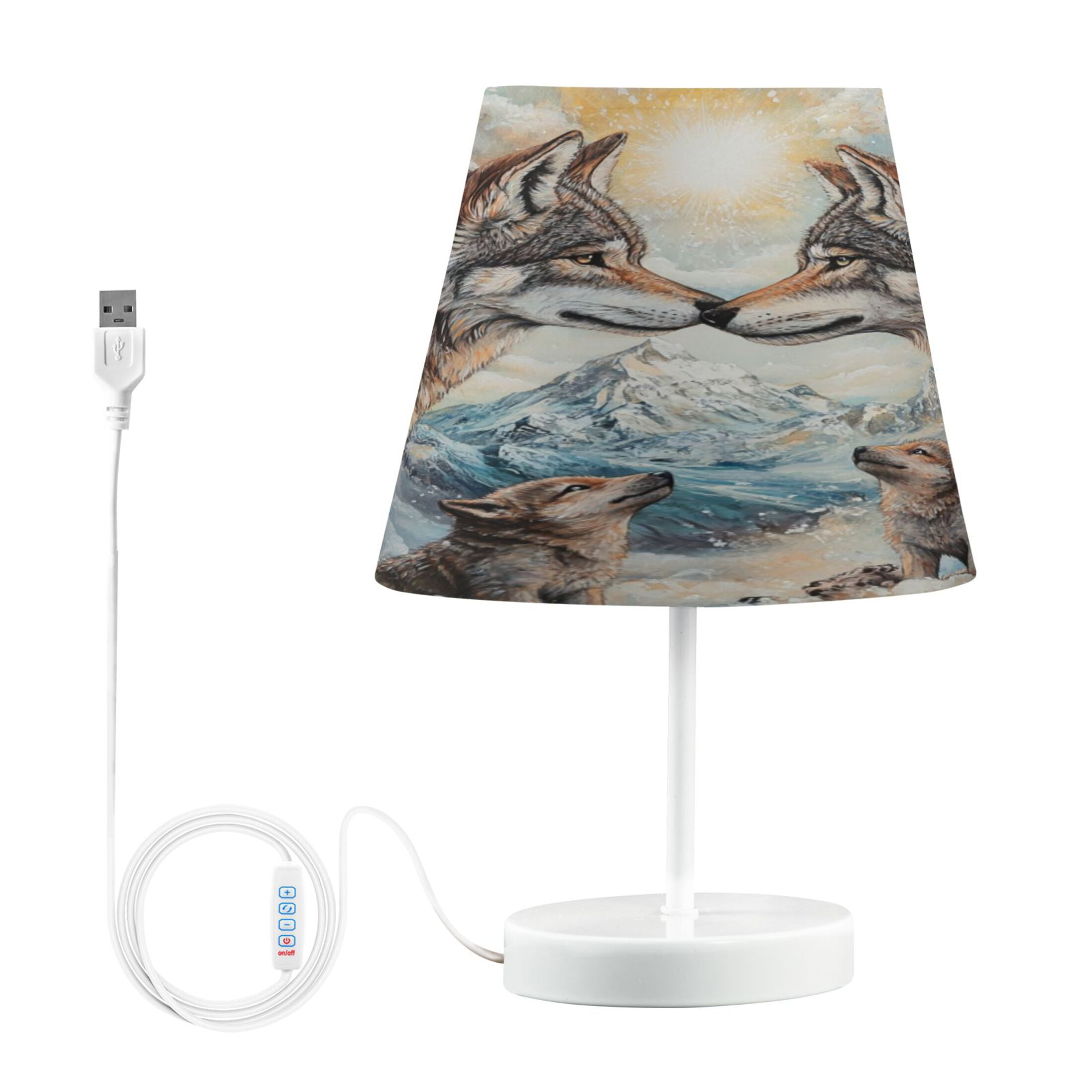 WOBOGO Two Wolf Kings Table Lamps Bedroom 3-Speed Dimmable Farm Style ...