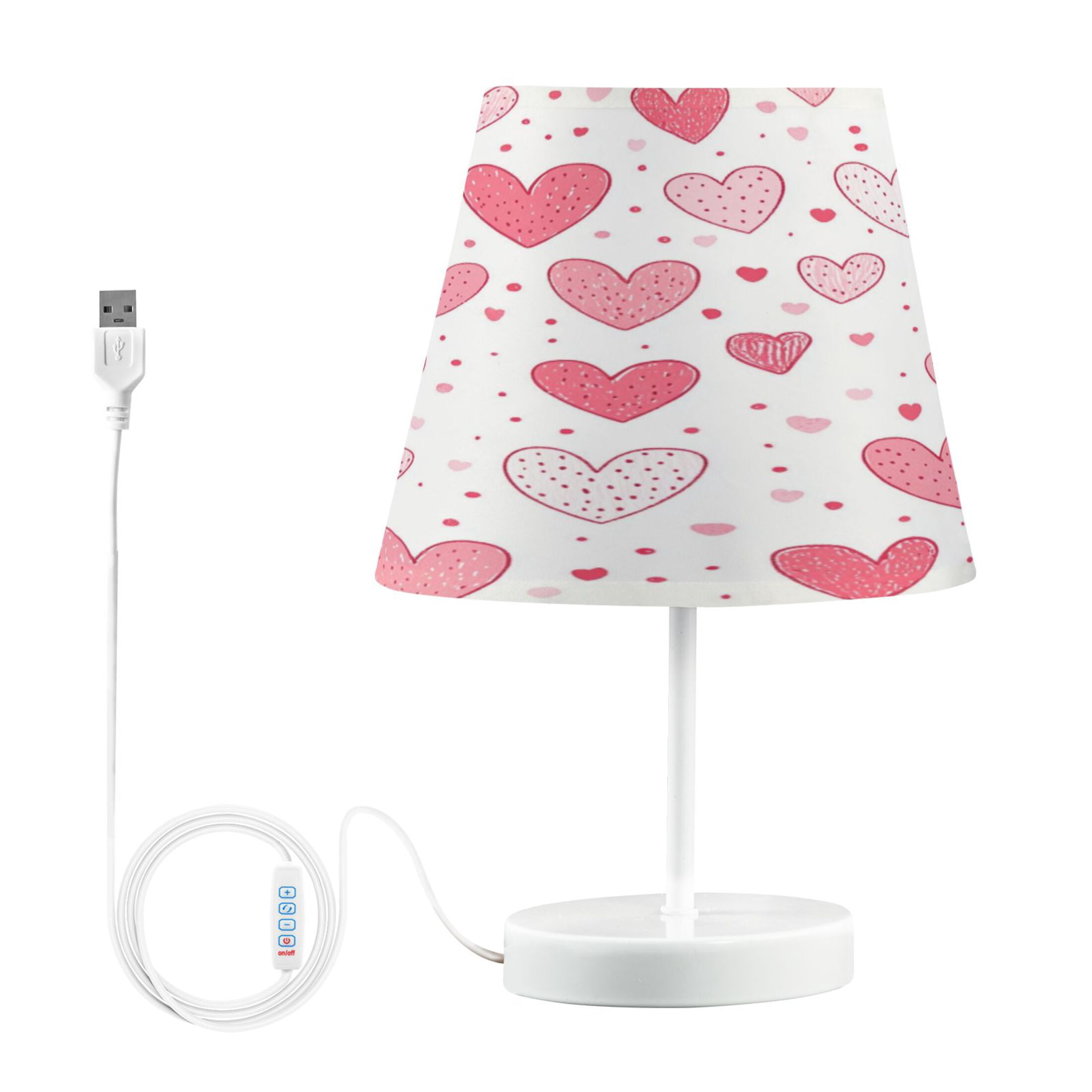 WOBOGO Valentine Day Pink Hearts Pattern Table Lamps Bedroom 3-Speed ...