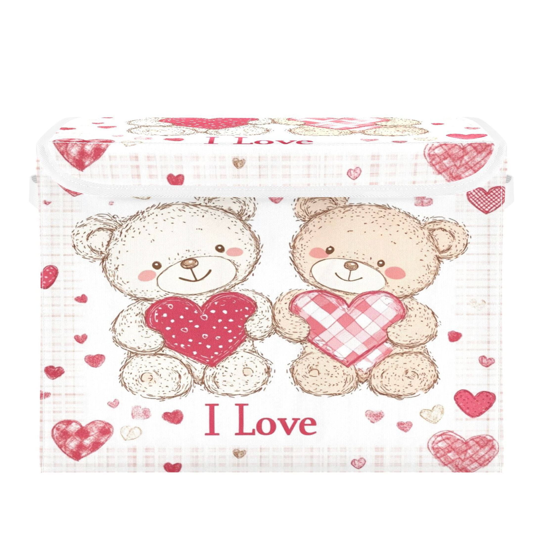 WOBOGO Valentine Teddy Bear Large Collapsible Storage Box Flip Lid ...