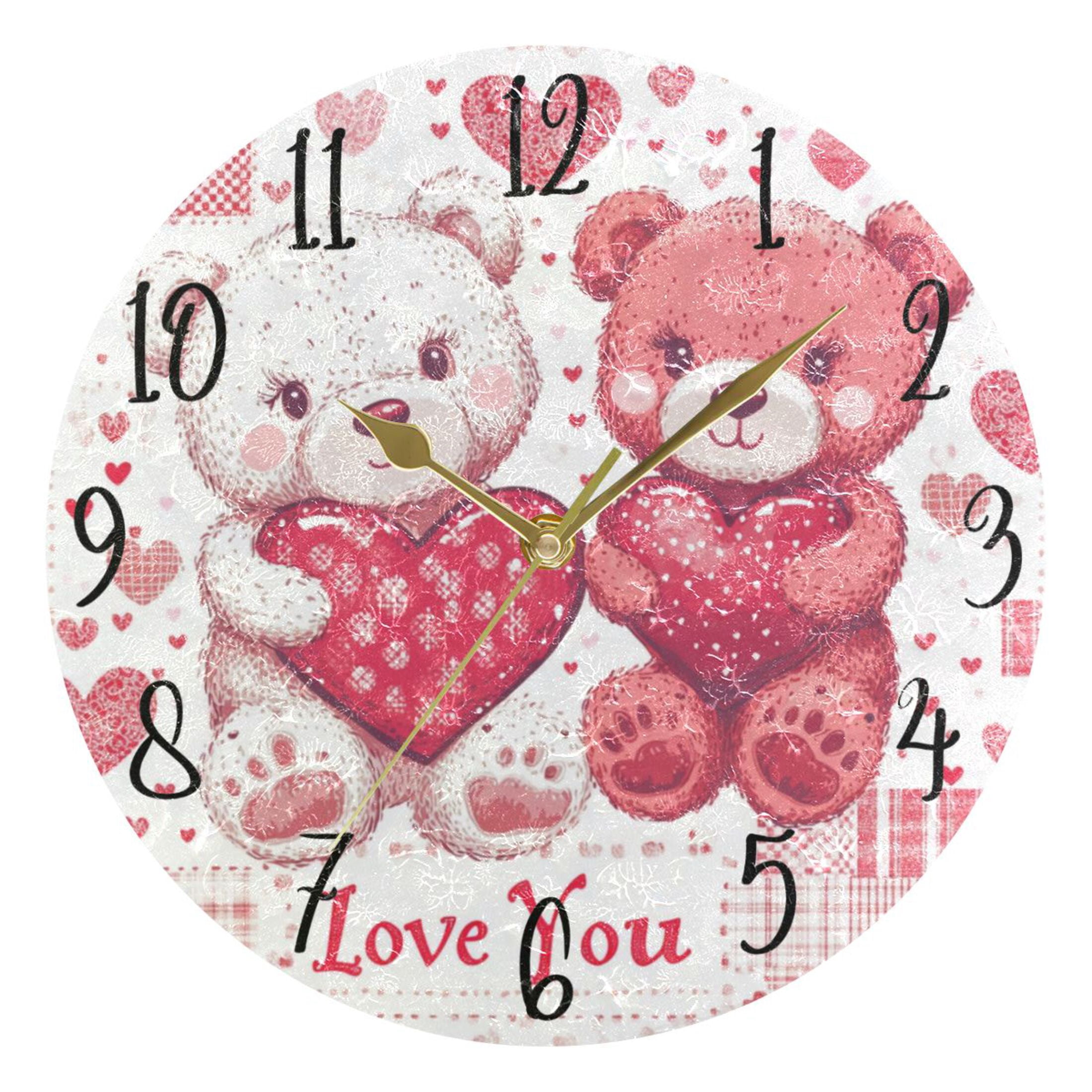 WOBOGO Valentine Teddy Bears Wall Clock 10in Silent Mechanism Battery ...
