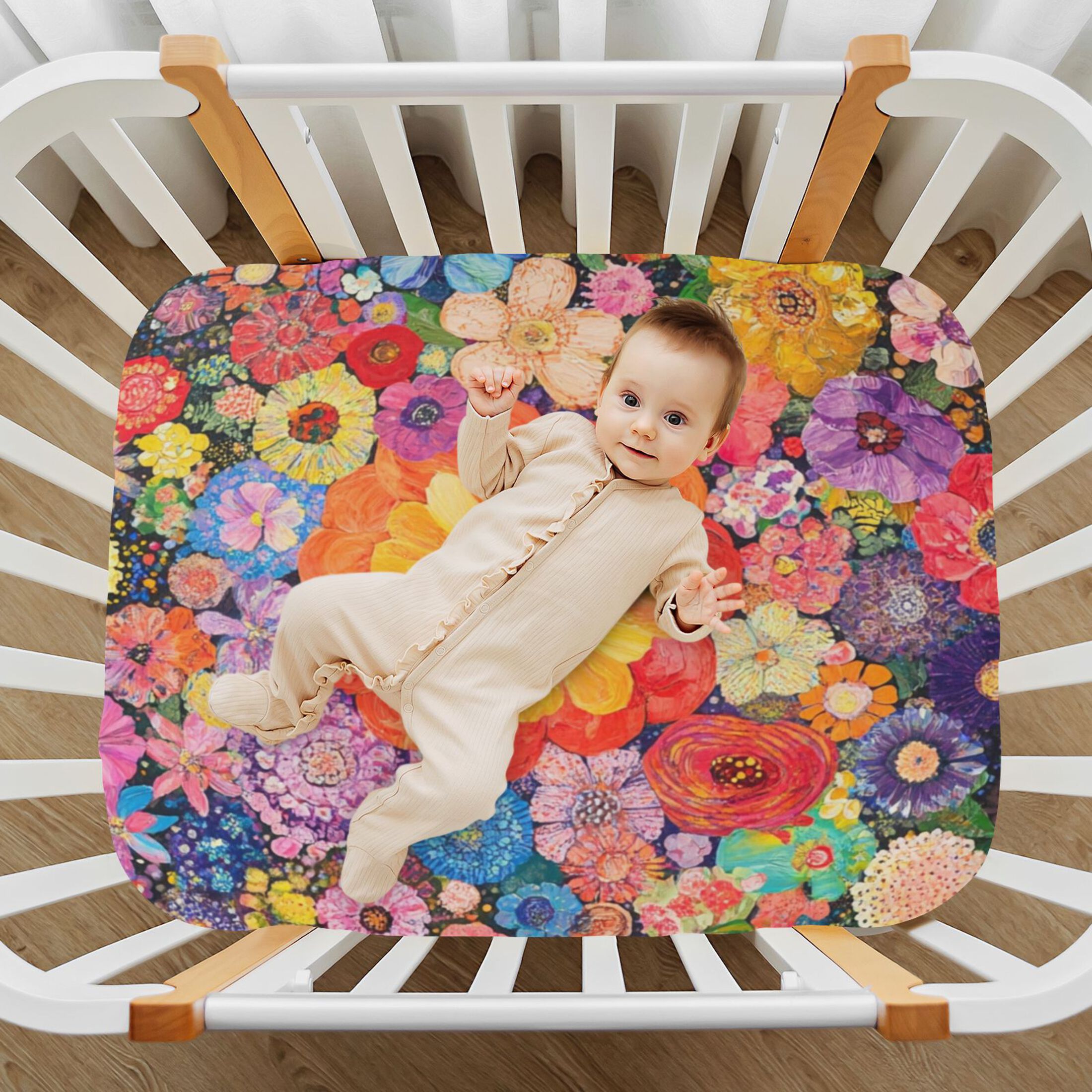 WOBOGO Vibrant Floral Pattern Baby Crib Sheets Super Soft Microfiber ...