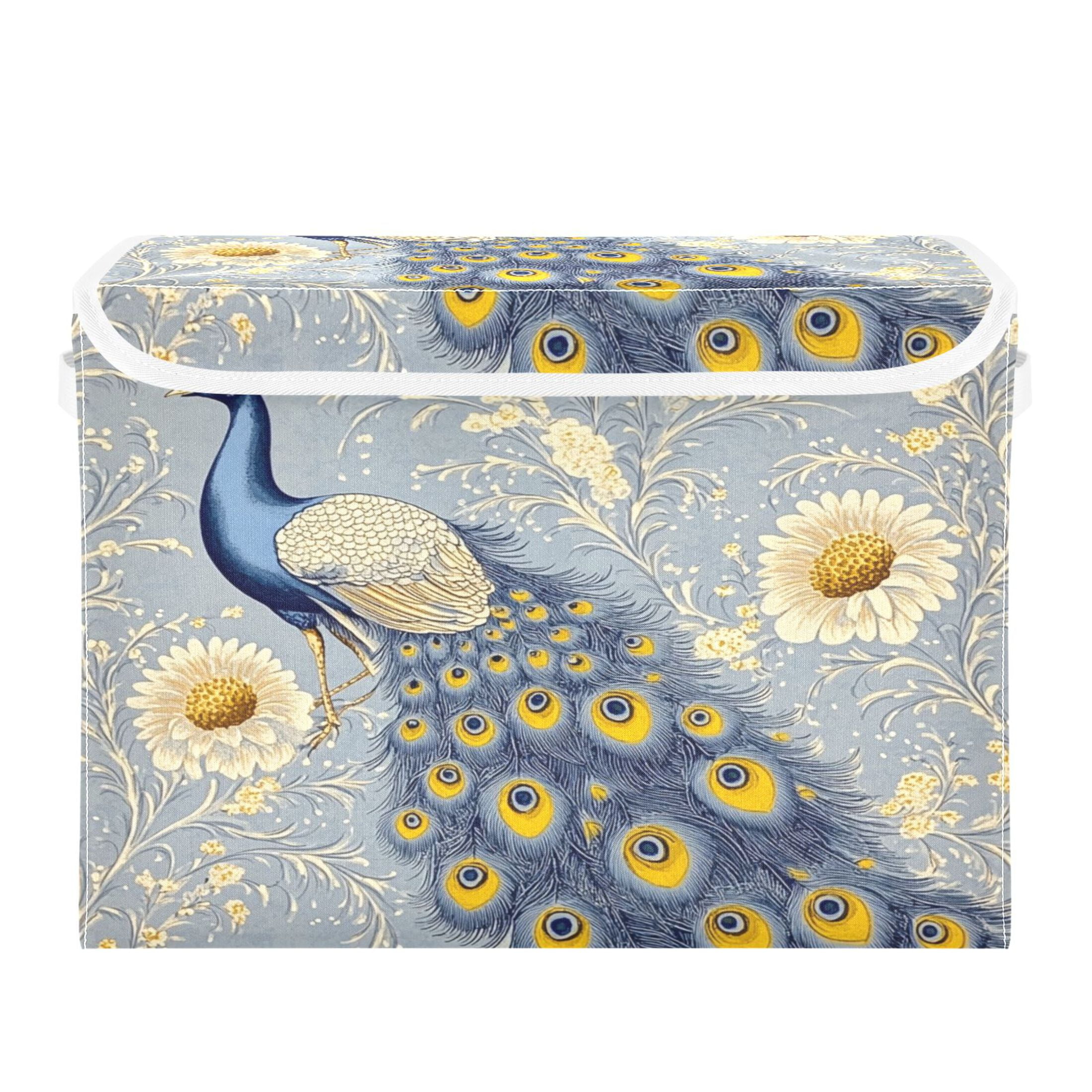 WOBOGO Vintage Blue Peacock Large Collapsible Storage Box Flip Lid ...