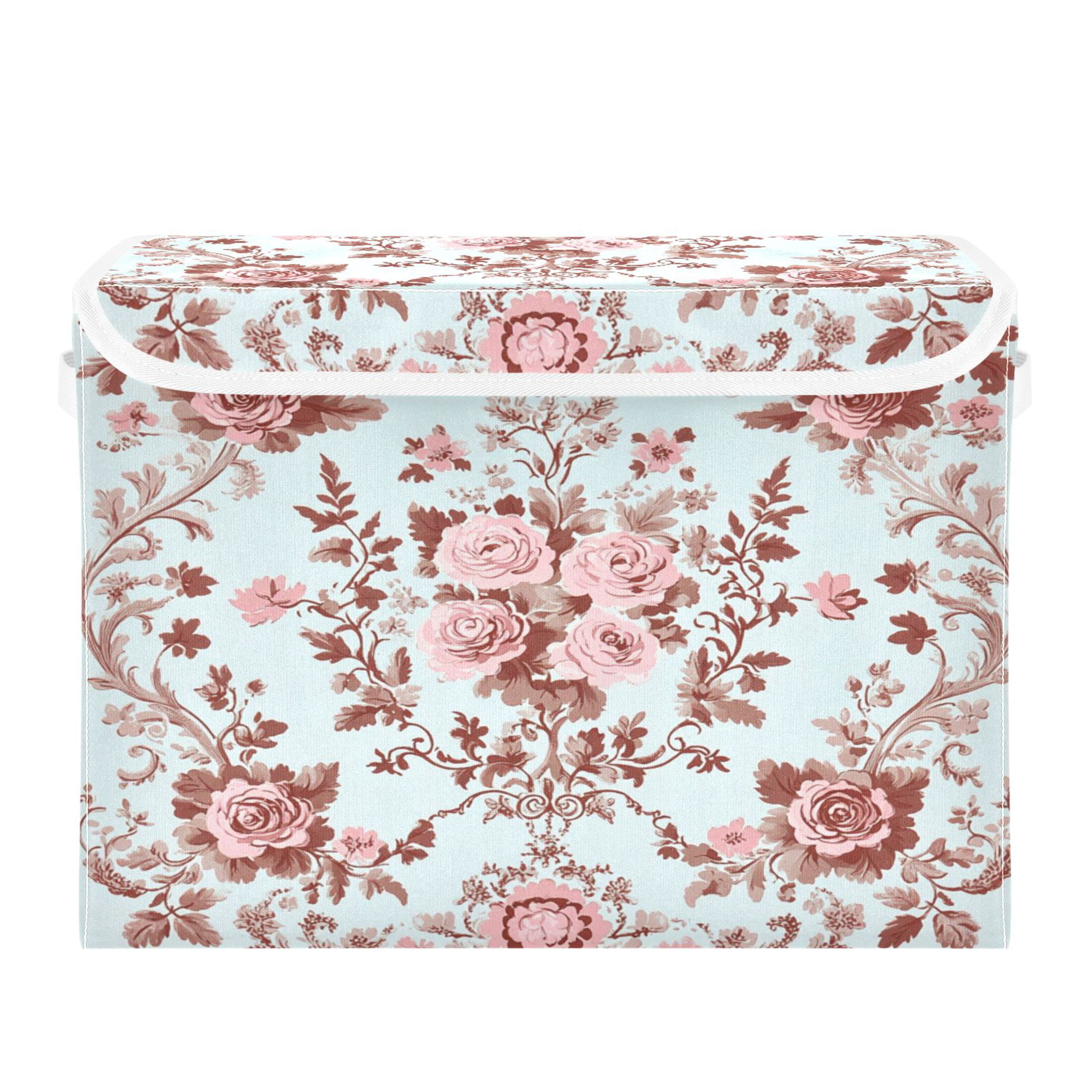 WOBOGO Vintage Floral Lace Large Collapsible Storage Box Flip Lid ...