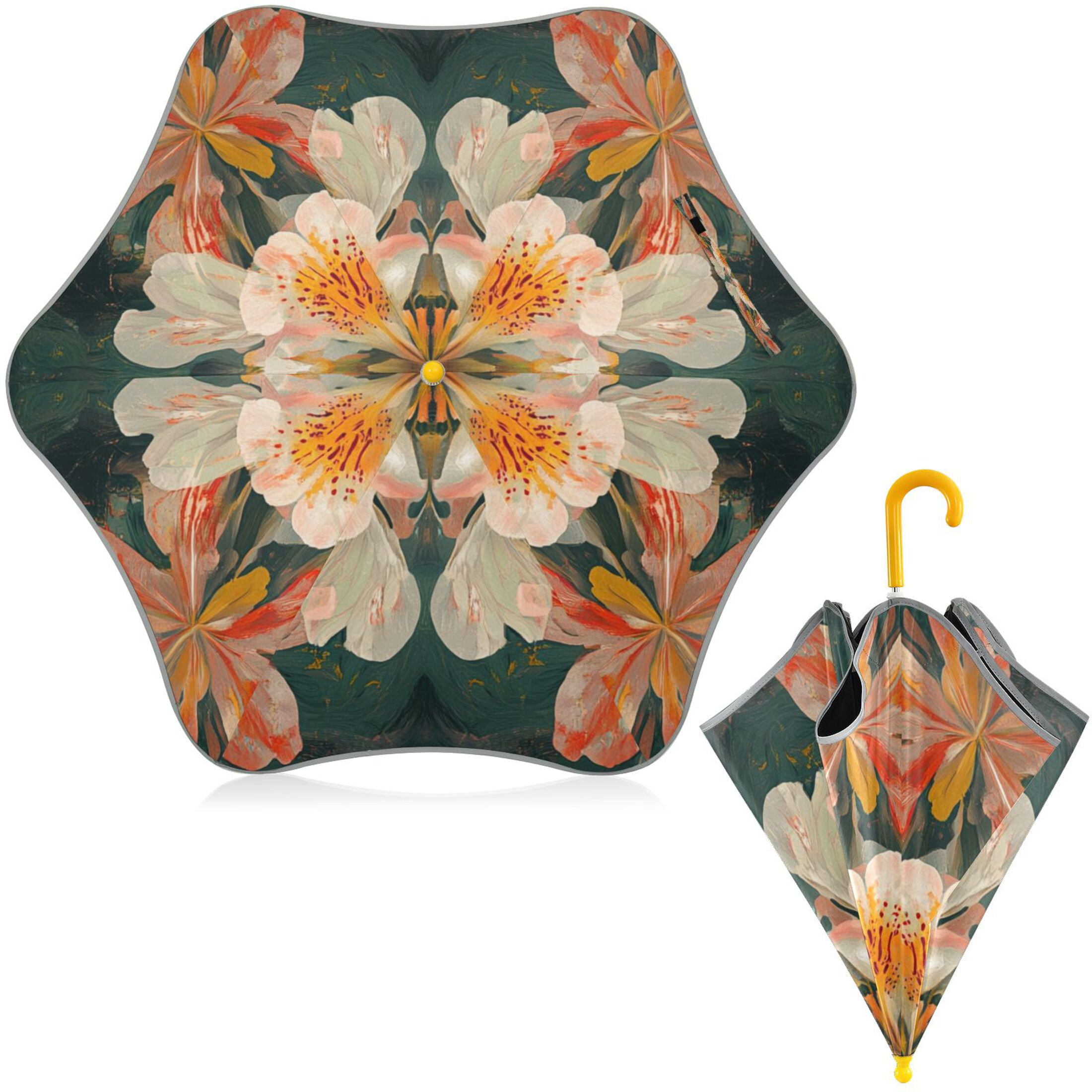 WOBOGO Vintage Floral Patterns Children's Umbrella Antipinch Push ...