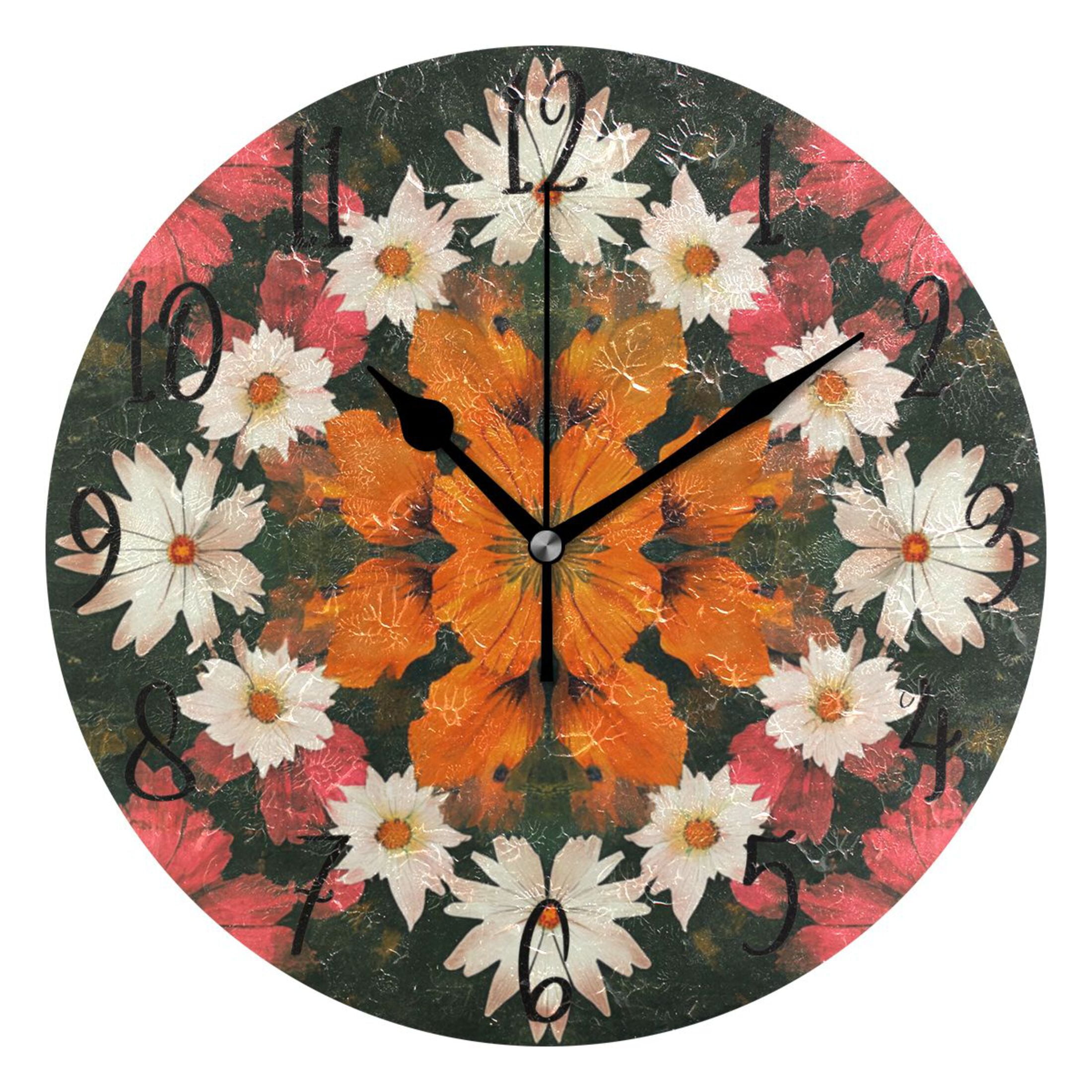 WOBOGO Vintage Orange and White Flower Wall Clock 10in Silent Mechanism ...