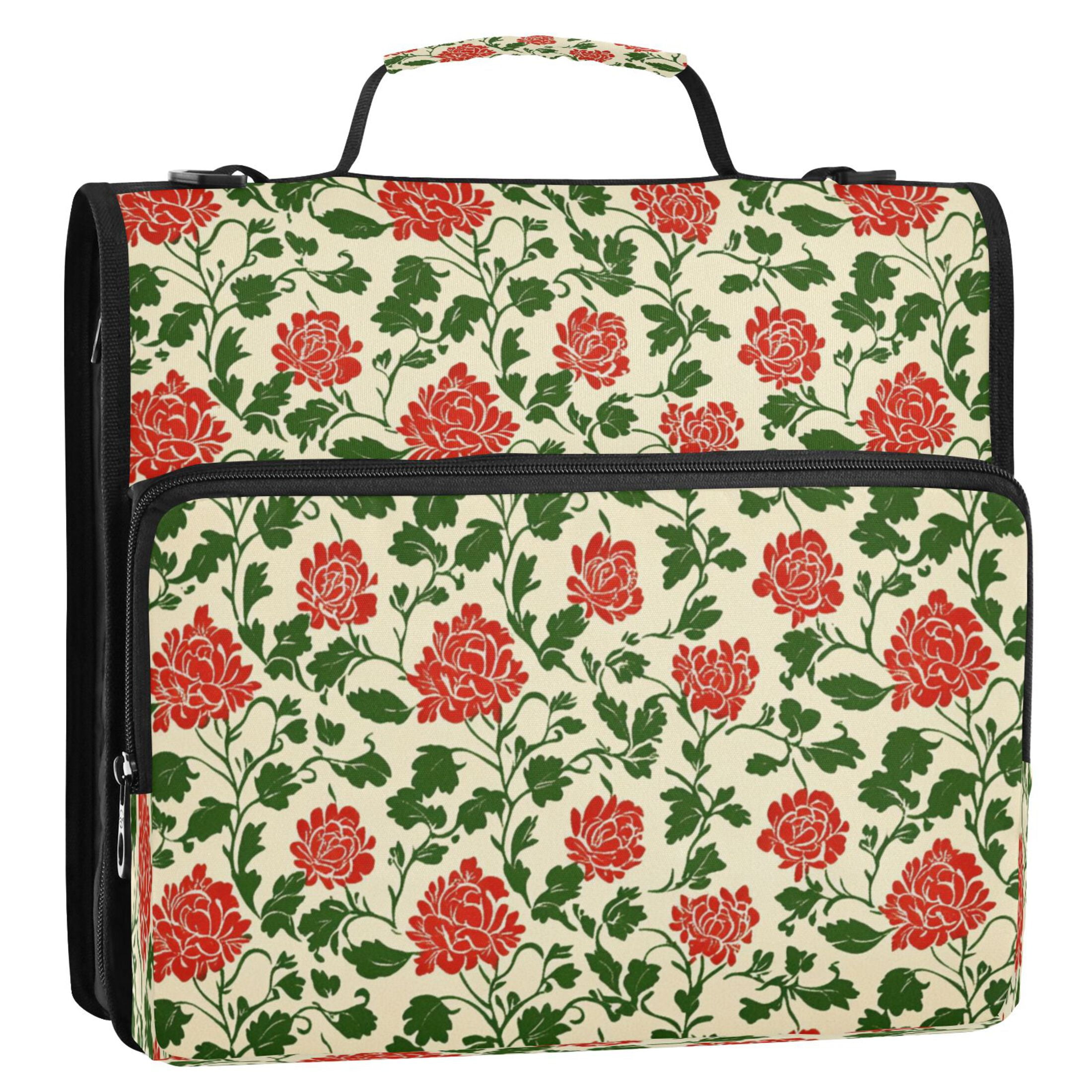 WOBOGO Vintage Red Floral Pattern Ring Binder Bag 1.5in Folder ...