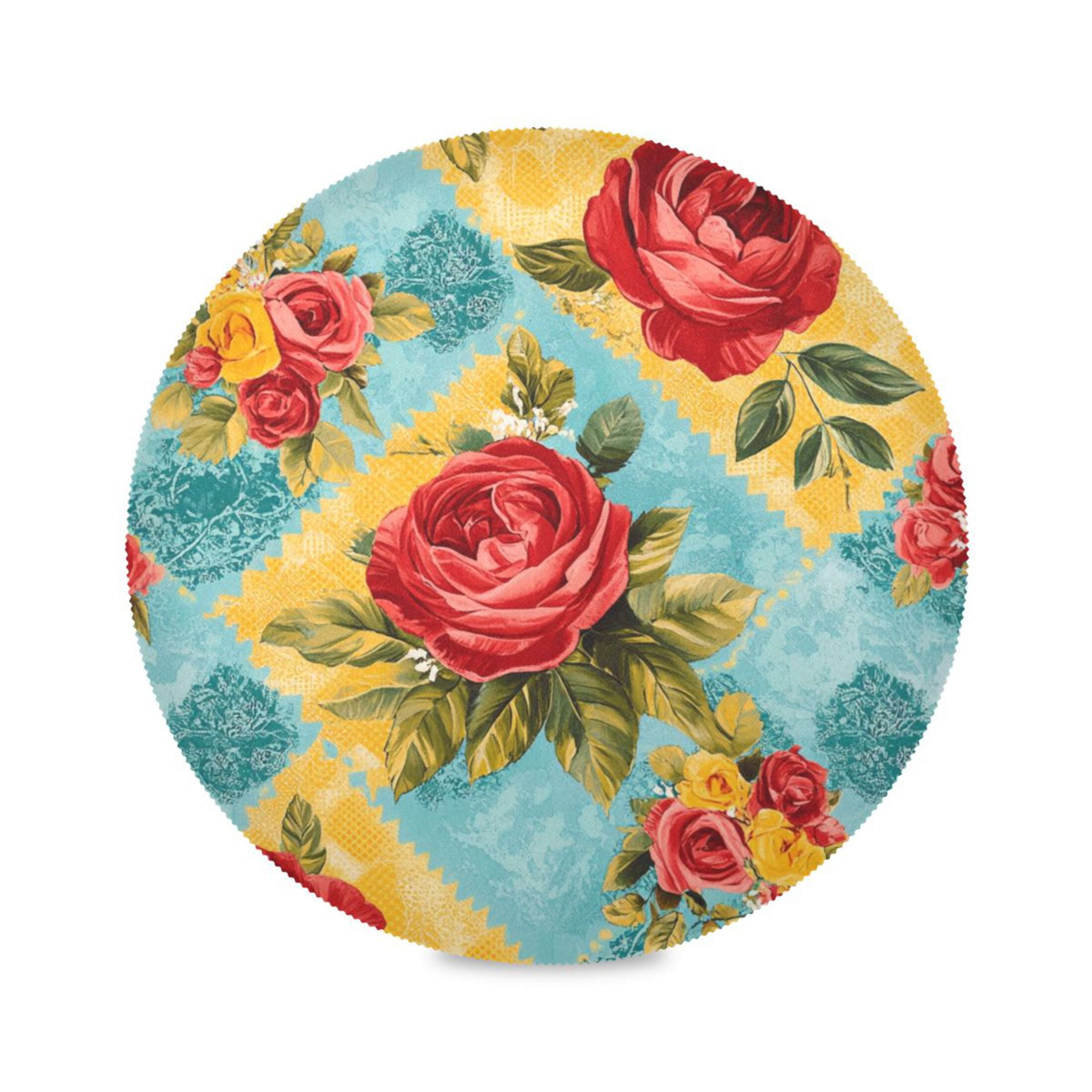 WOBOGO Vintage Rose Quilt Chart Round Placemats Set of 1 Heat Resistant ...