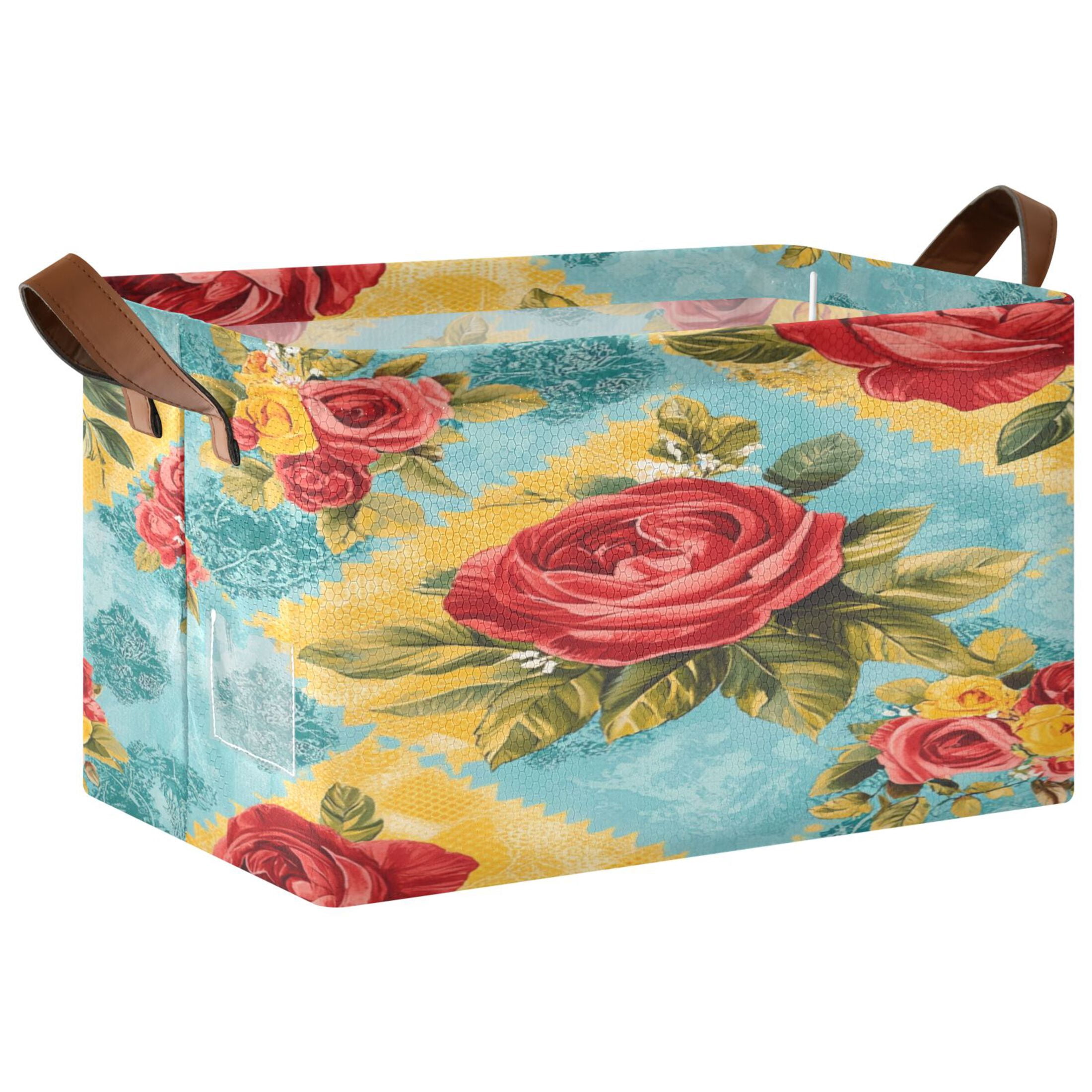 WOBOGO Vintage Rose Quilt Chart Storage Basket 16.9×11.4×10in ...