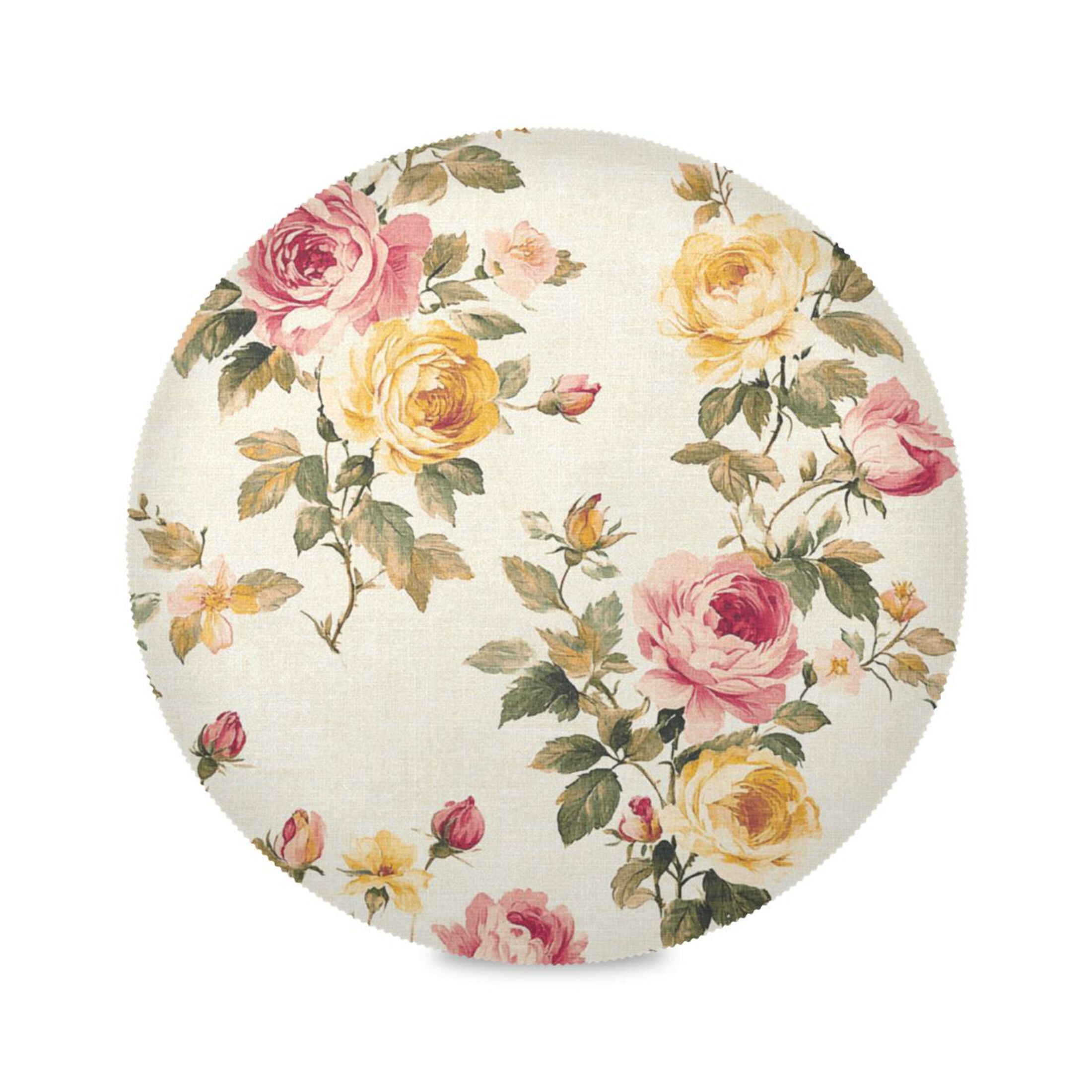 WOBOGO Vintage Shabby Chic Floral Pattern with Roses Round Placemats ...