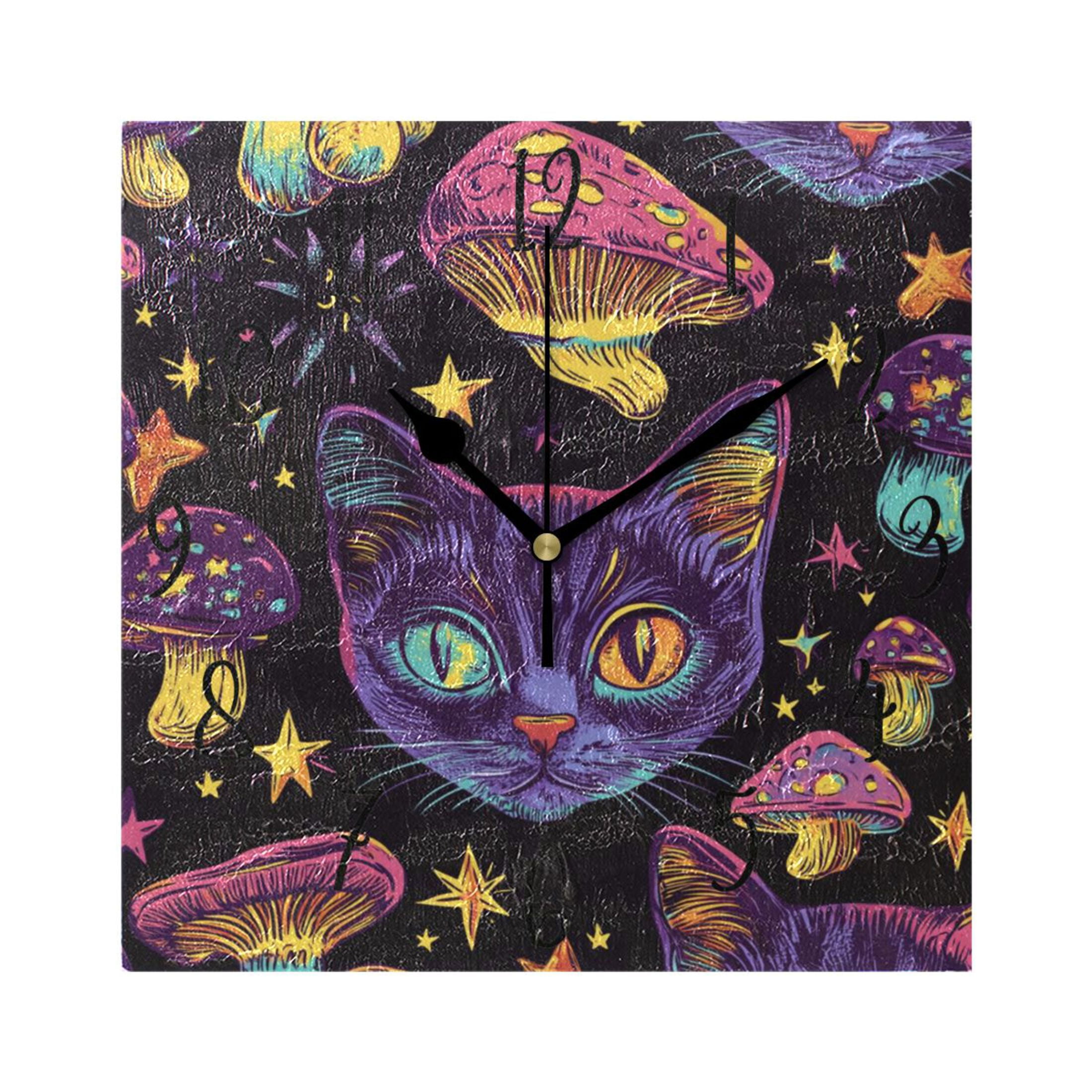 WOBOGO Violet Cat with Different Pupils Wall Clock 7.78 Inch Battery ...