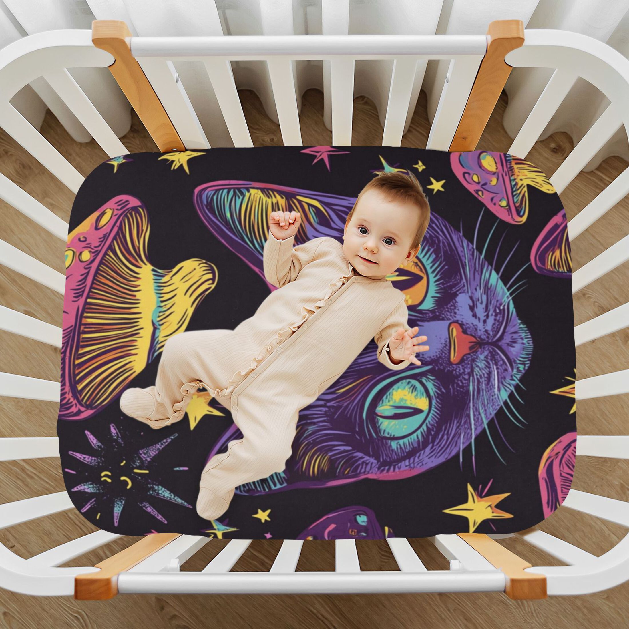 WOBOGO Violet Cat with Different Pupils Baby Crib Sheets Super Soft ...