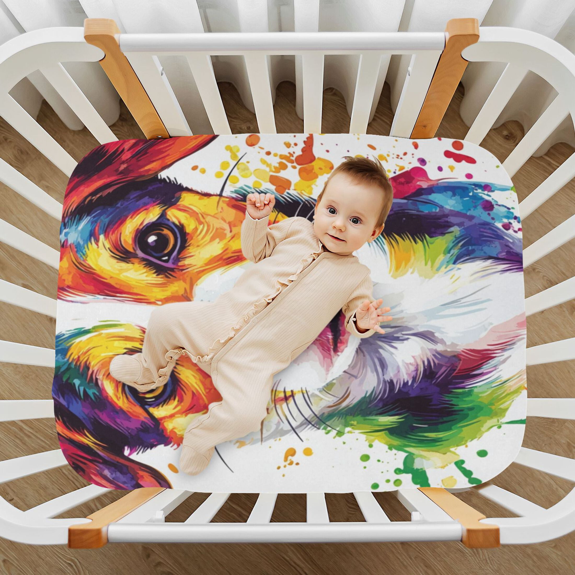 WOBOGO Watercolor Colorful Dog Baby Crib Sheets Super Soft Microfiber ...