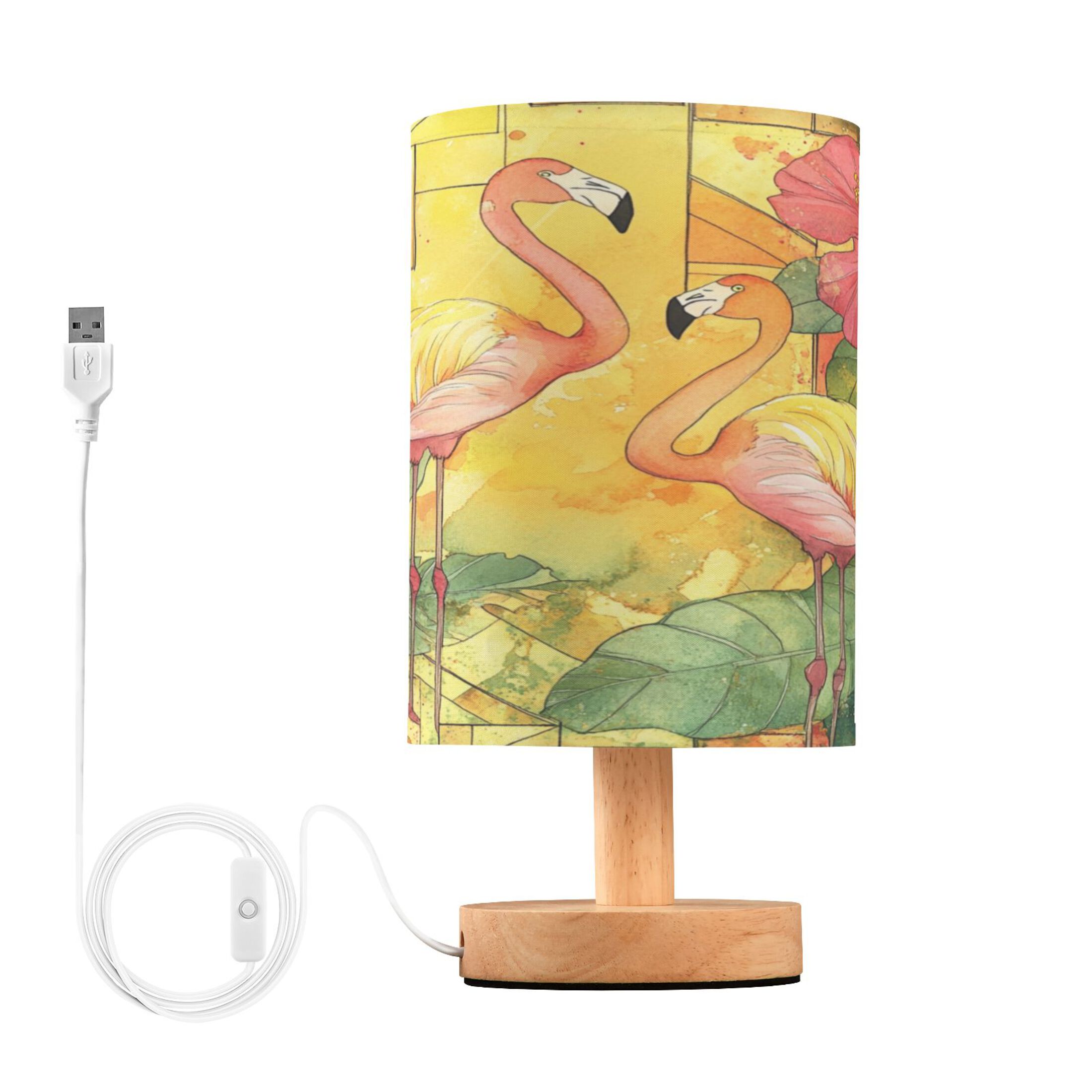 WOBOGO Watercolor Flamingo Bedroom Table Lamp USB Power Connector ...