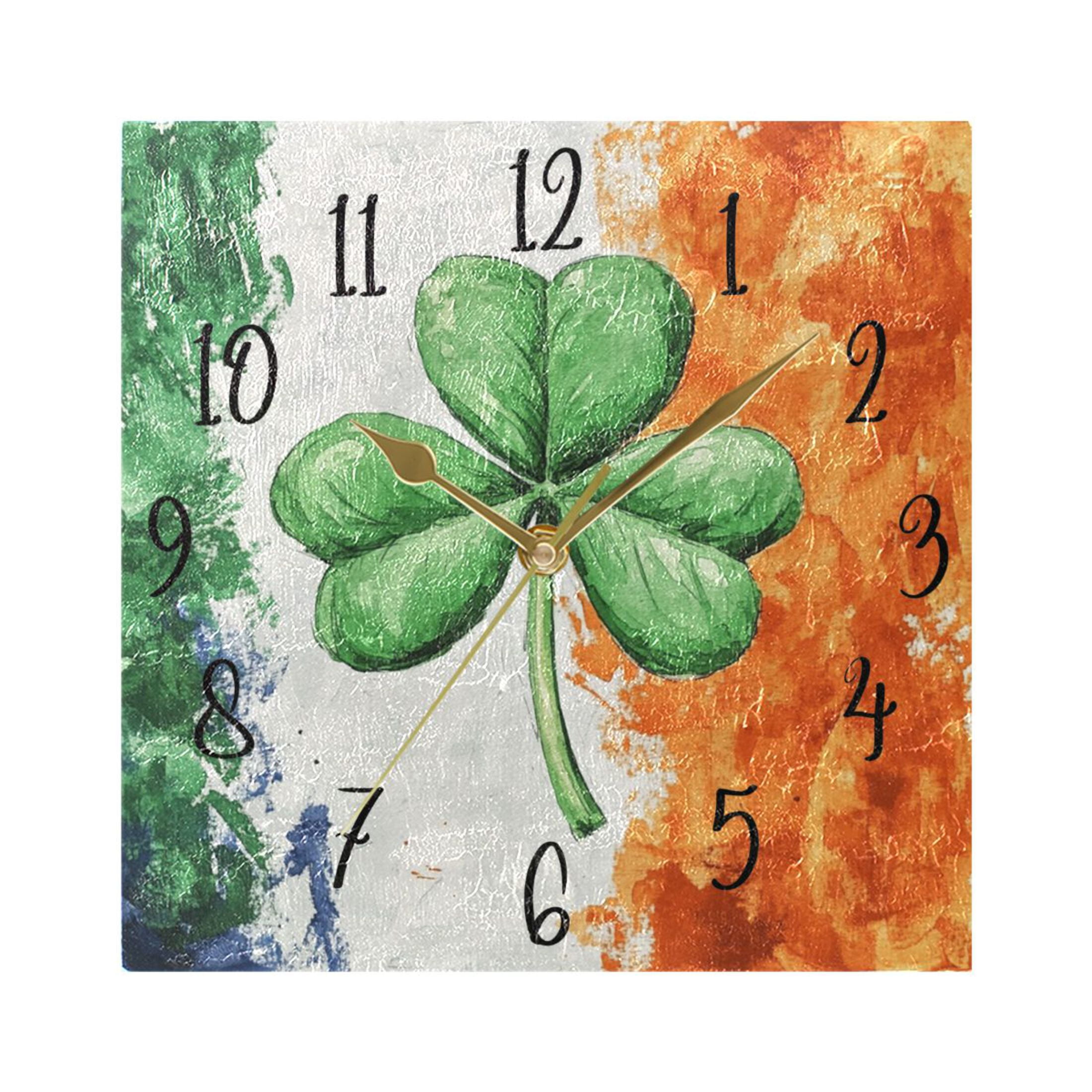 WOBOGO Watercolor Style Of Large Green Shamrocks Wall Clock 7.78 Inch ...