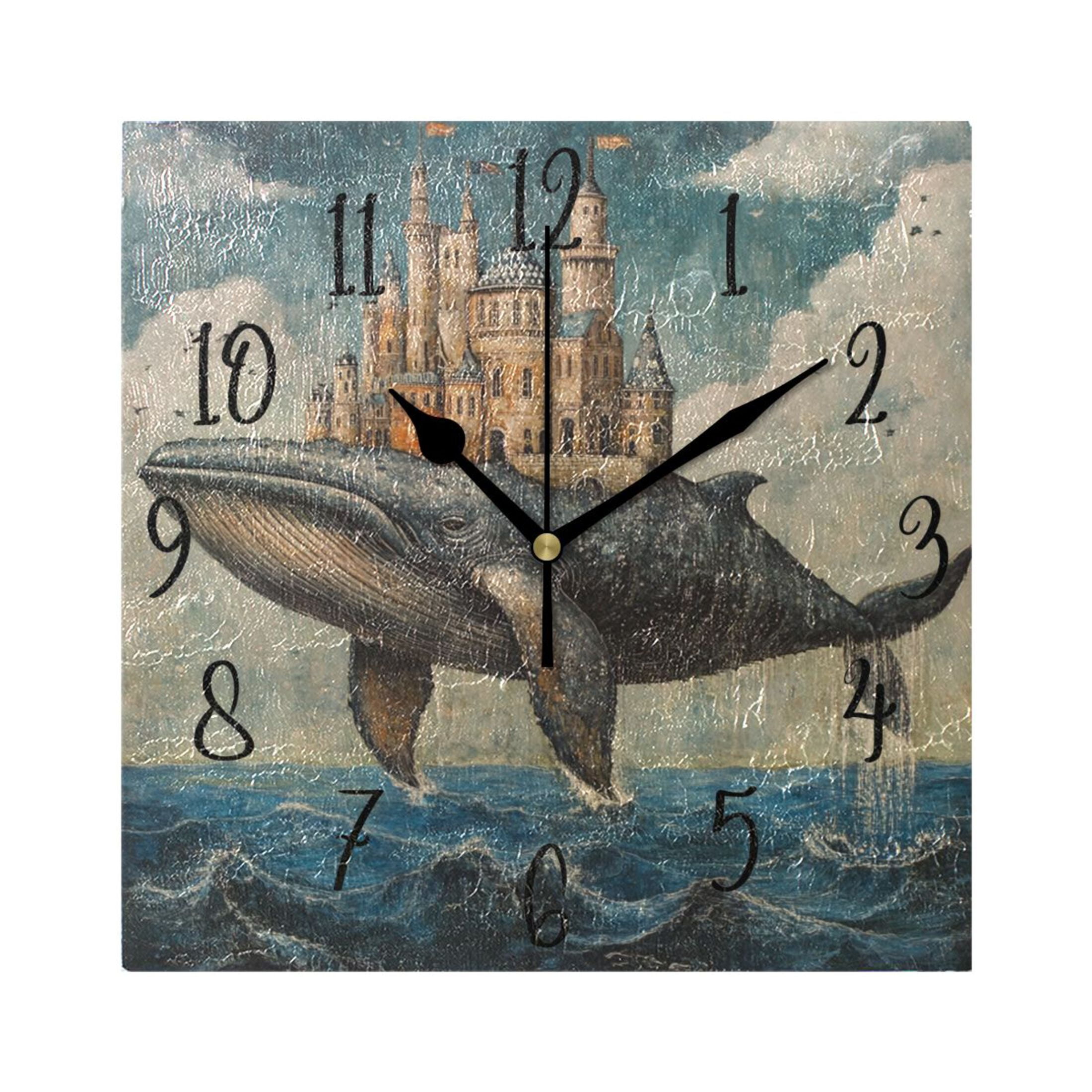 WOBOGO Whale Castle Wall Clock 7.78 Inch Battery Operated Silent Unit ...