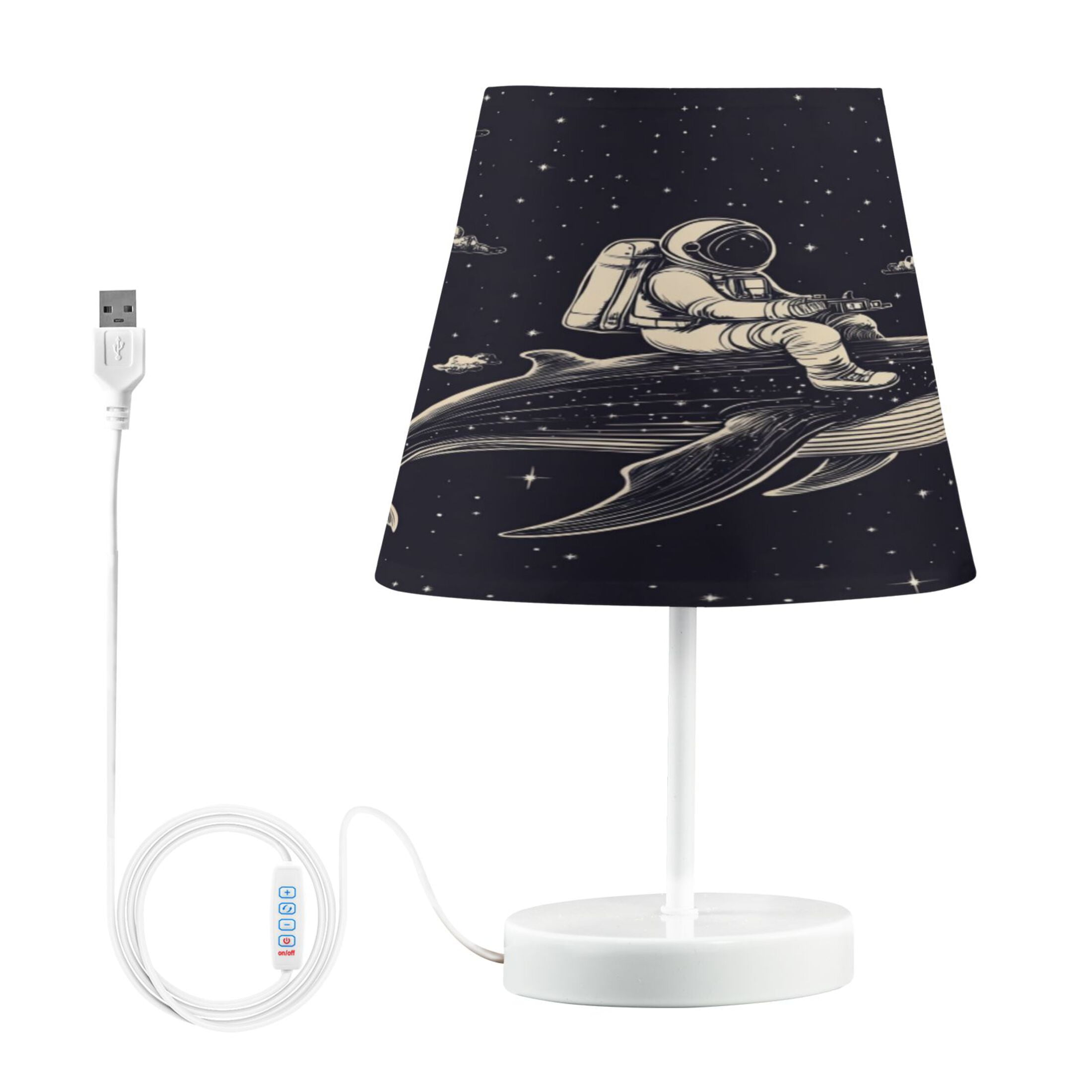 WOBOGO Whale Riding Astronaut Pattern Table Lamps Bedroom 3-Speed ...