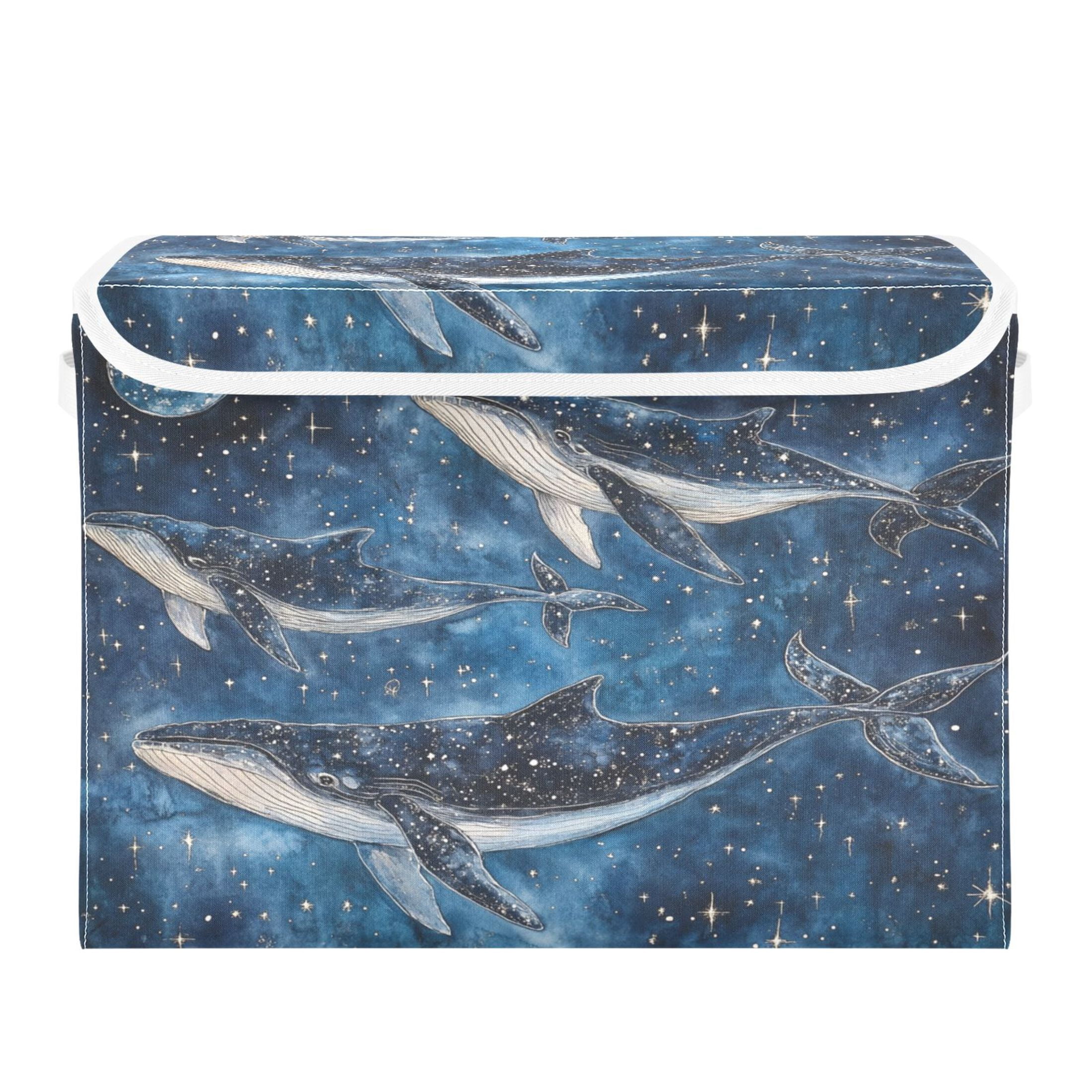 WOBOGO Whale Stars Large Collapsible Storage Box Flip Lid Fabric ...