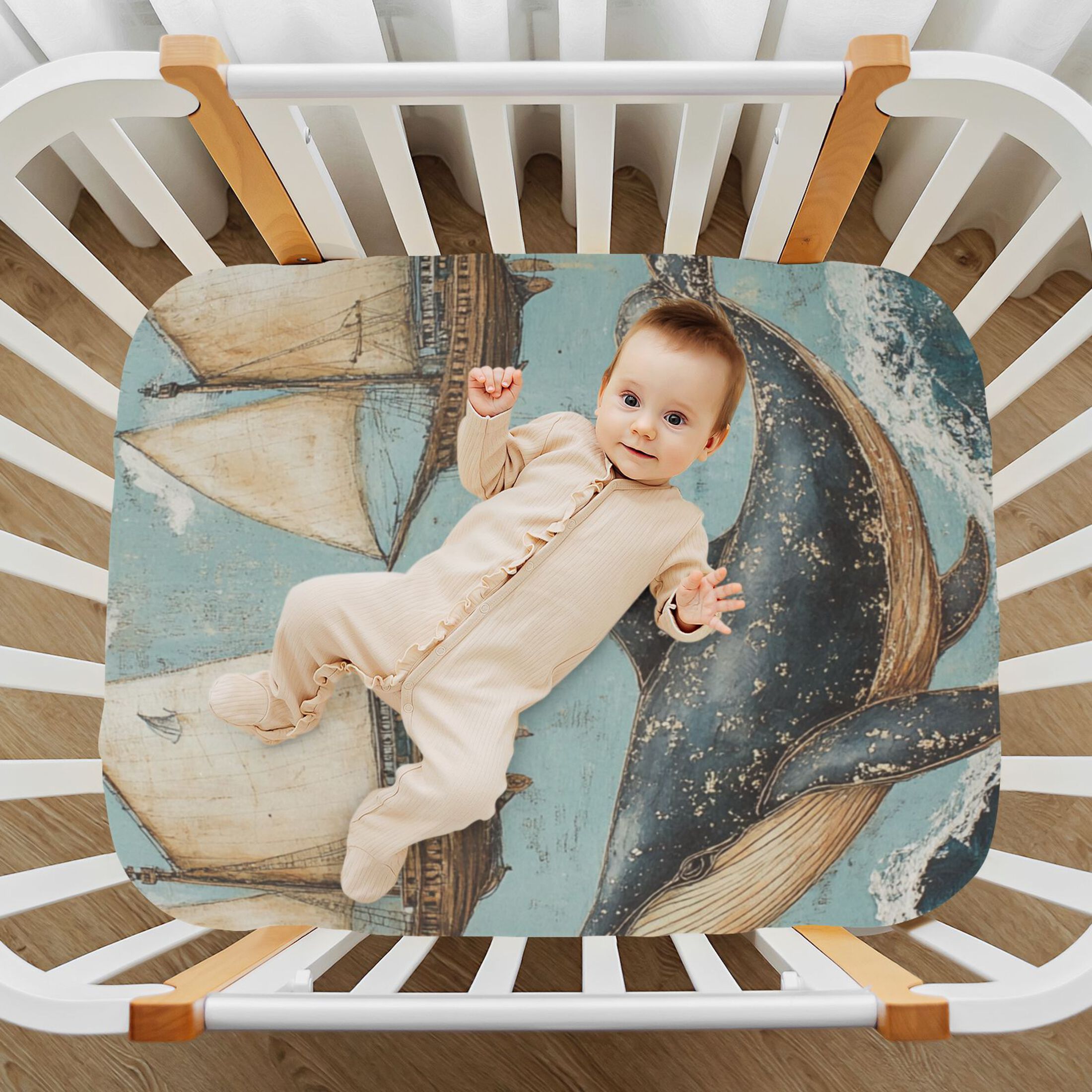 WOBOGO Whales Swim with Sailboats Baby Crib Sheets Super Soft ...
