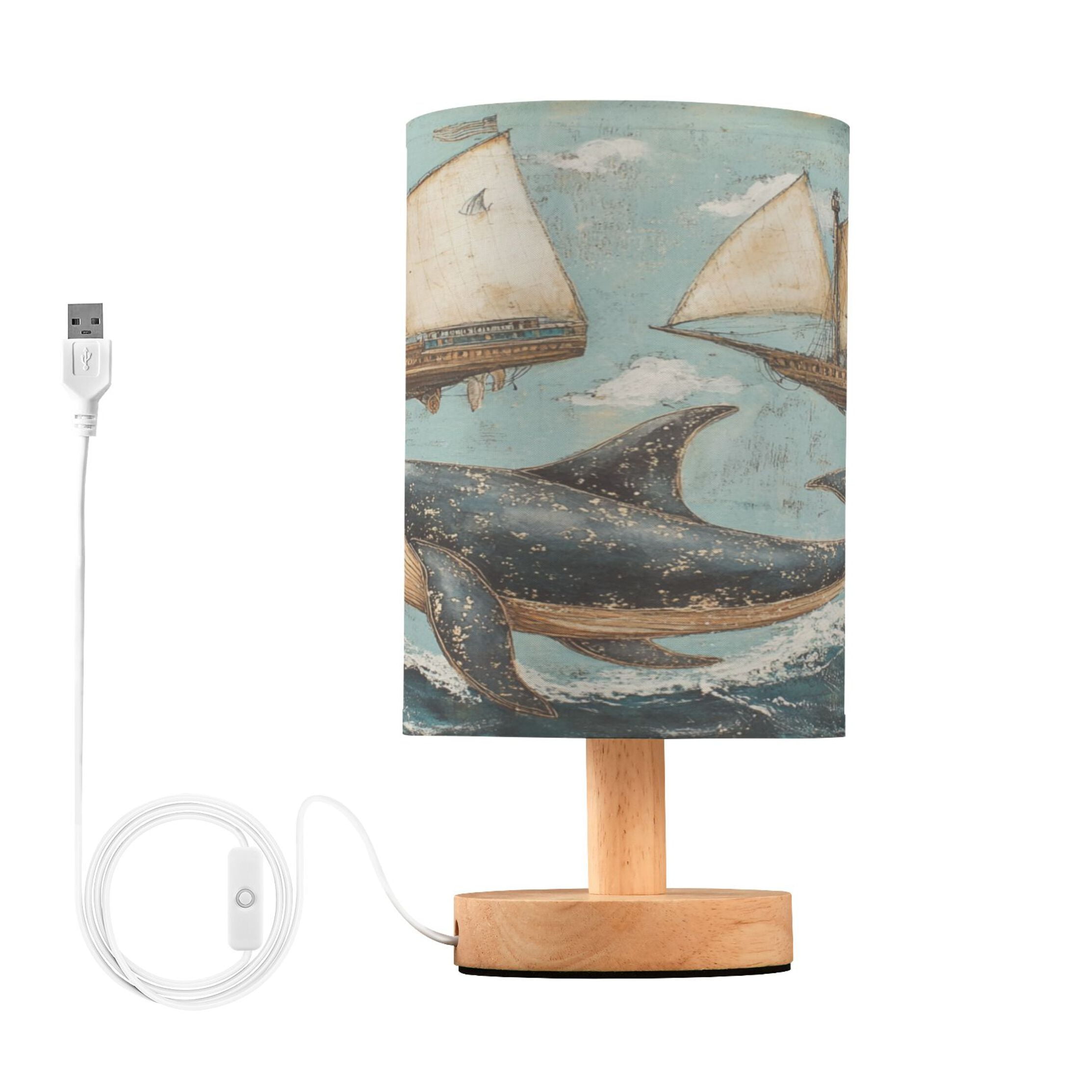 WOBOGO Whales Swim with Sailboats Bedroom Table Lamp USB Power ...