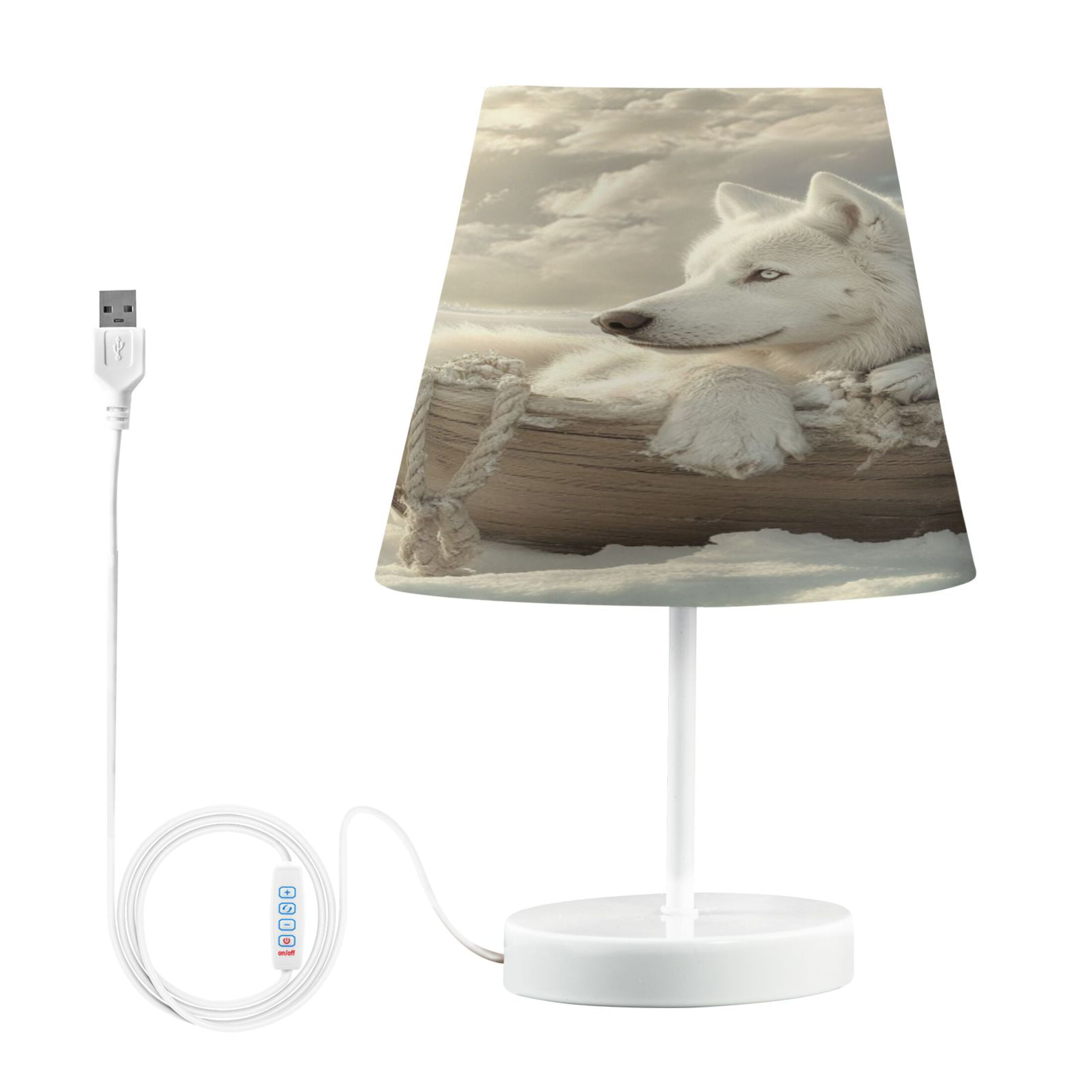 WOBOGO White Alaskan Dog Table Lamps Bedroom 3-Speed Dimmable Farm ...