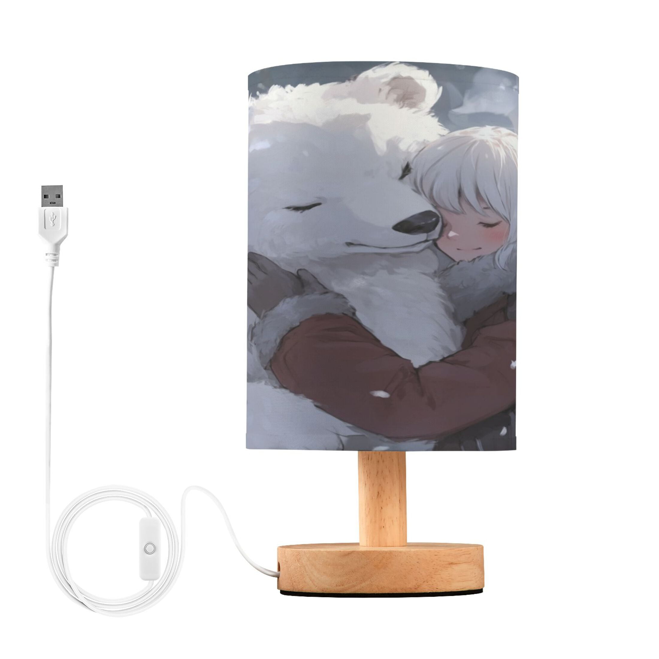 WOBOGO White Bear Cuddles with Woman Bedroom Table Lamp USB Power ...