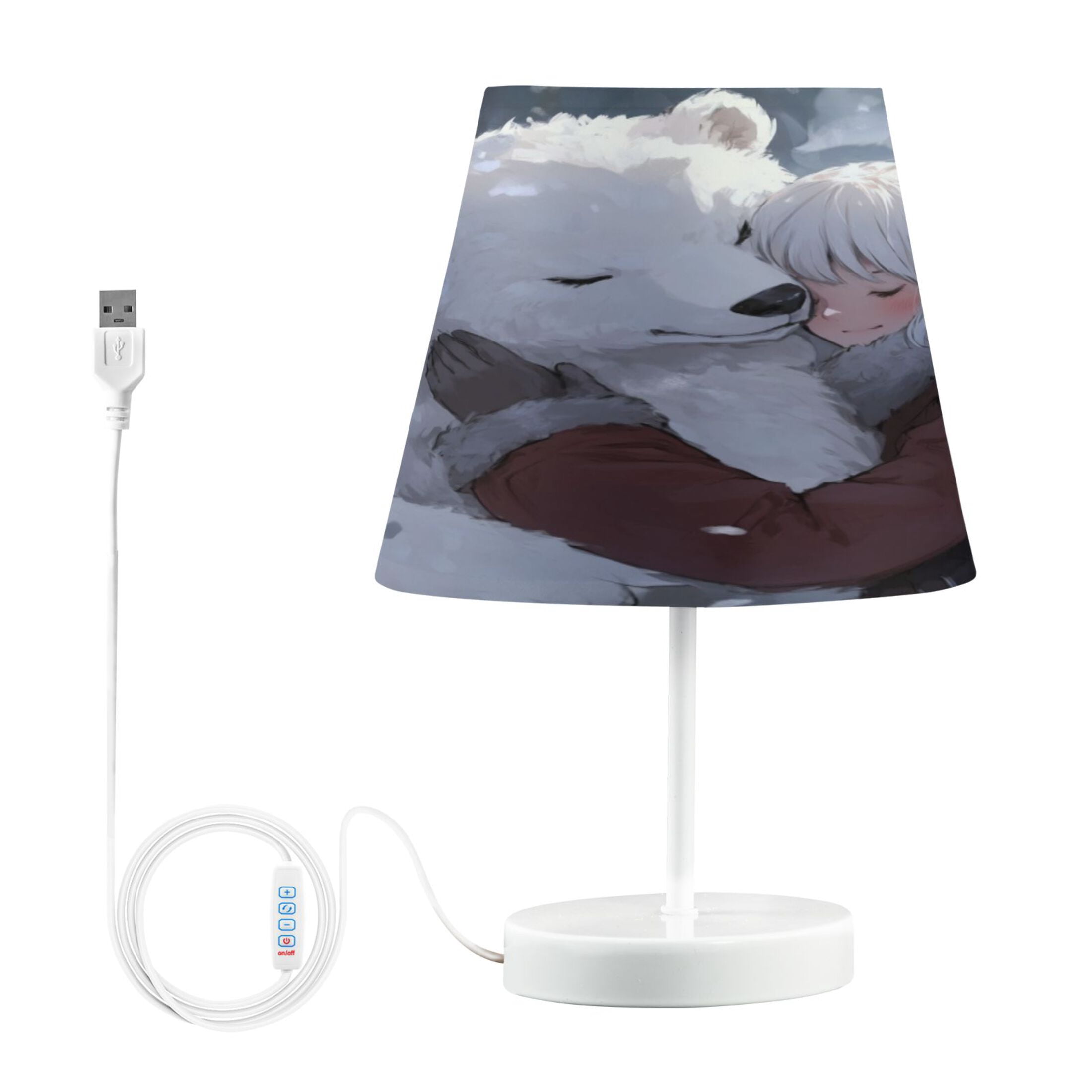 WOBOGO White Bear Cuddles with Woman Table Lamps Bedroom 3-Speed ...
