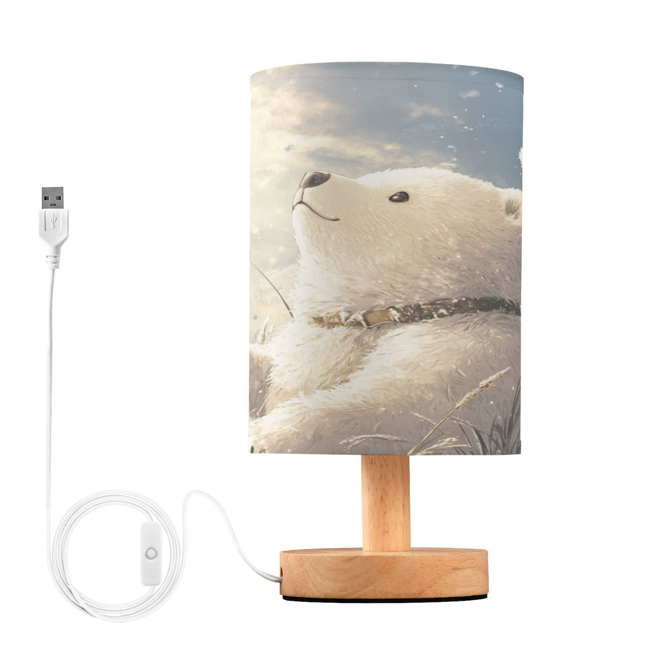 WOBOGO White Bear Enjoying The Sunshine Bedroom Table Lamp USB Power ...