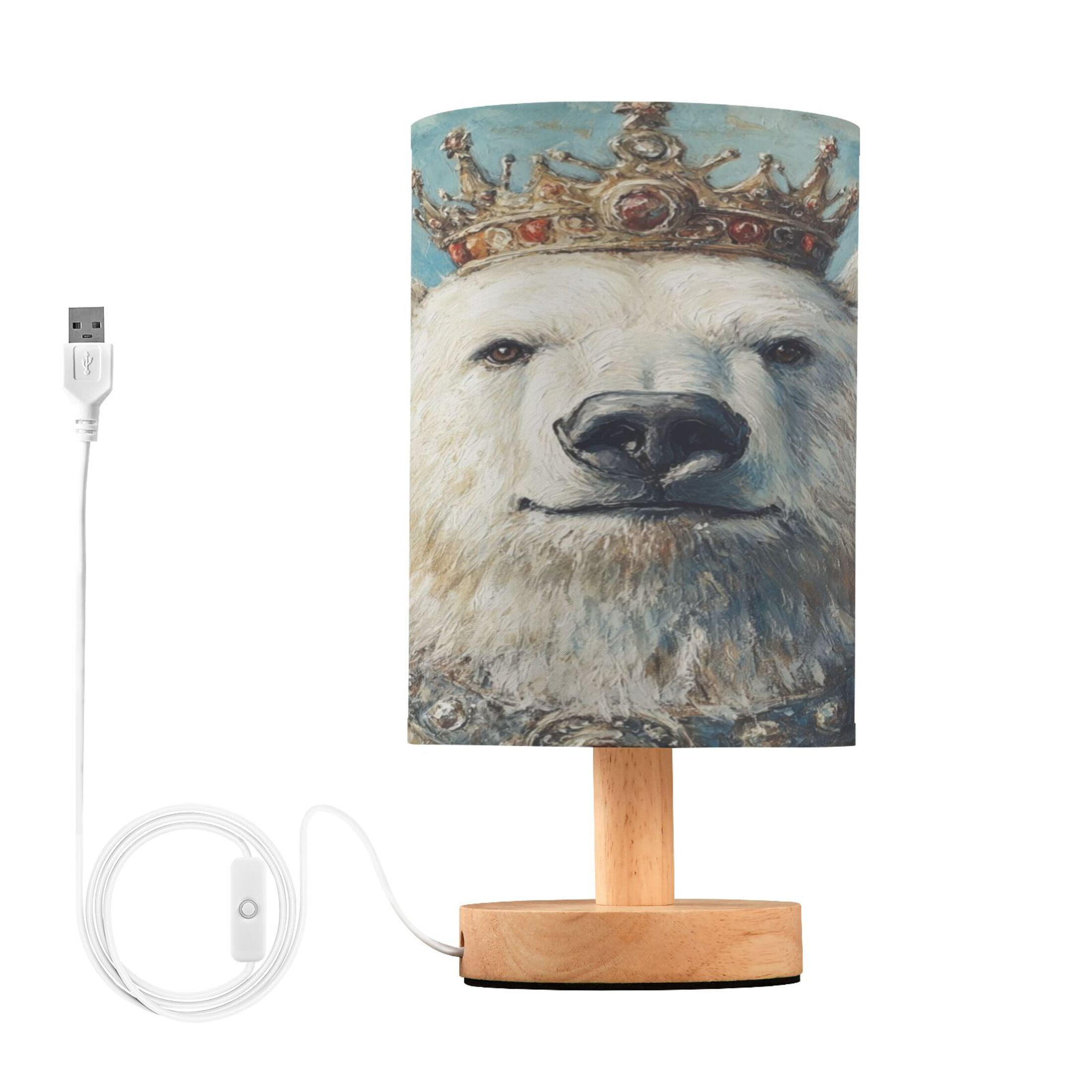 WOBOGO White Bear King Bedroom Table Lamp USB Power Connector Wooden ...