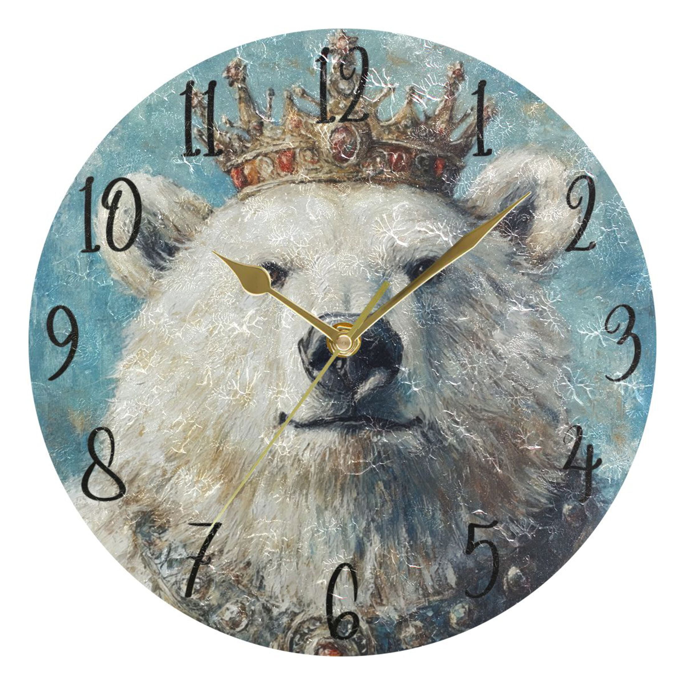 WOBOGO White Bear King Wall Clock 10in Silent Mechanism Battery ...
