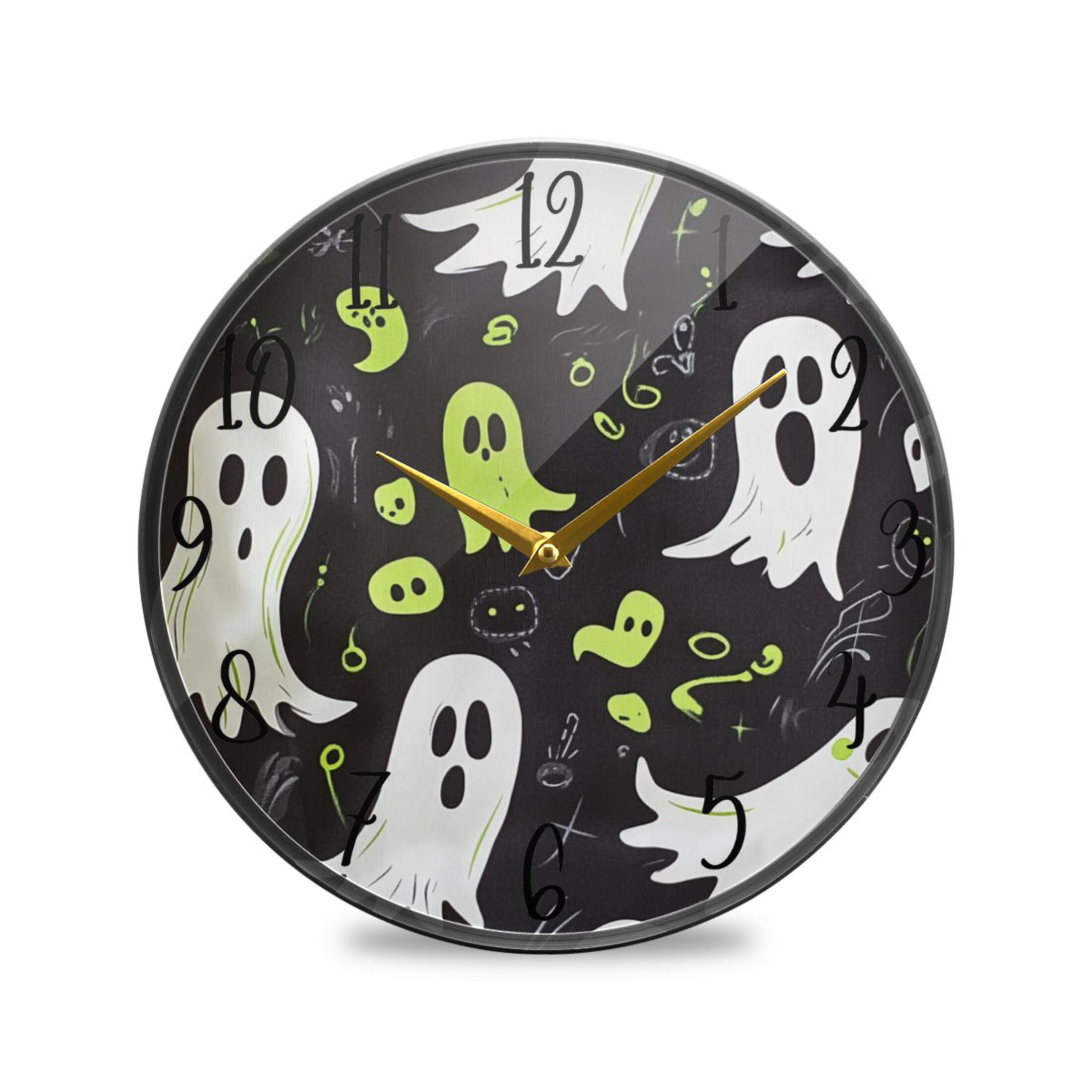 WOBOGO White Cartoon Ghost Black Background Pattern Acrylic Wall Clock ...
