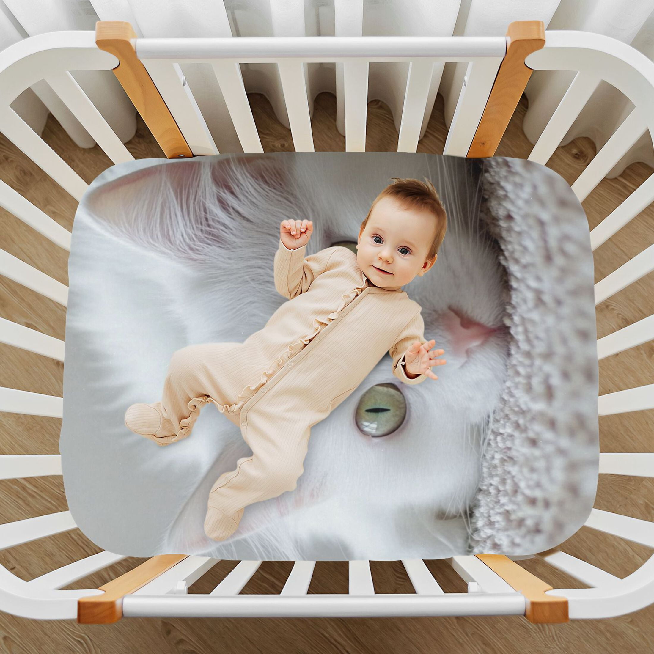 WOBOGO White Cat Baby Crib Sheets Super Soft Microfiber Playard Sheet ...