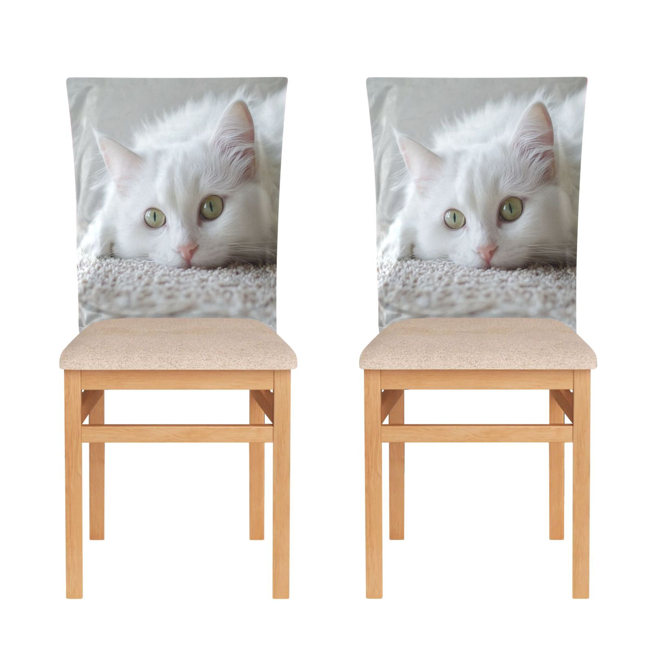 WOBOGO White Cat Dining Room Chair Covers 2 Pieces Super Fit Elastic ...