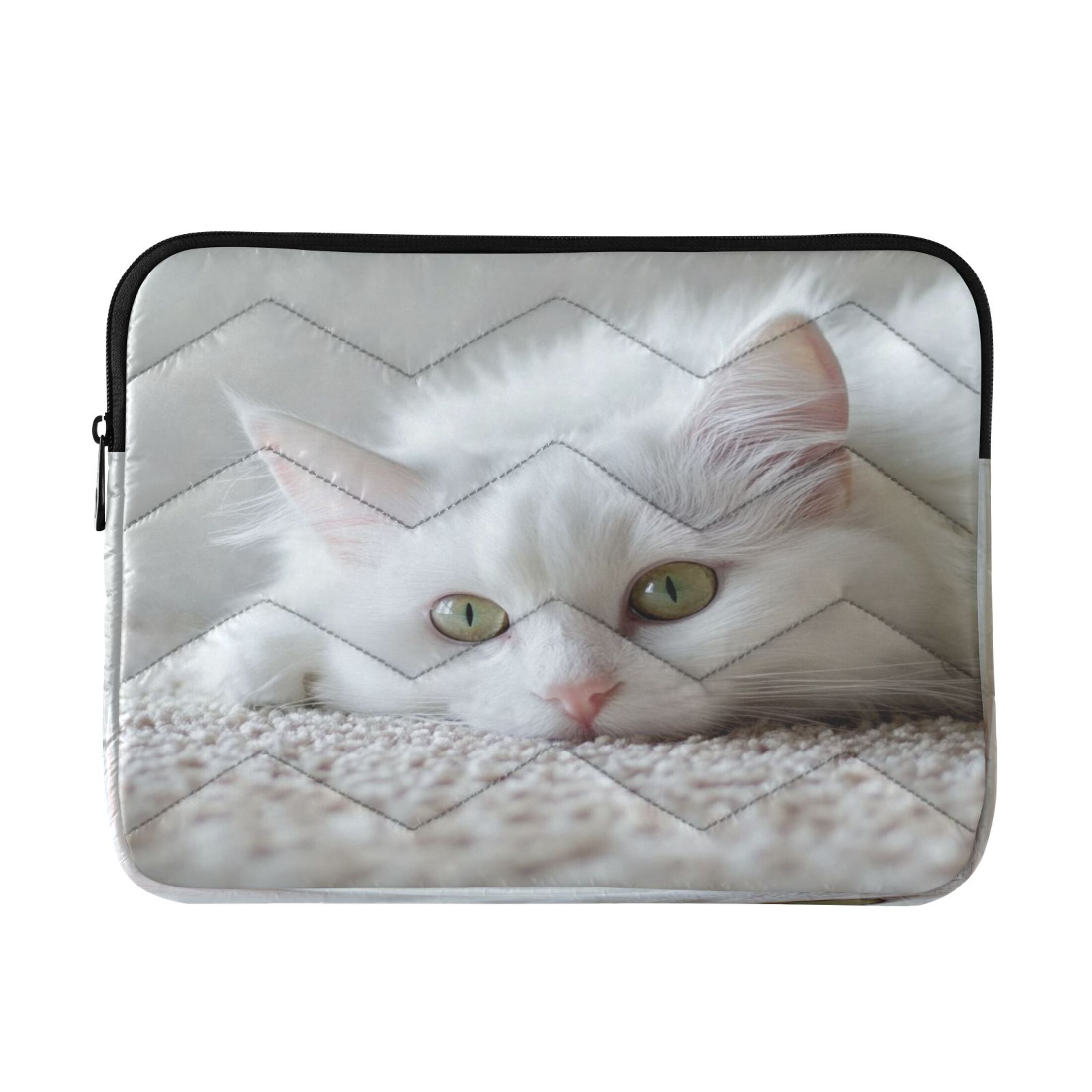 WOBOGO White Cat Laptop Sleeve 13.4 inch Lightweight Zipper Design Soft ...