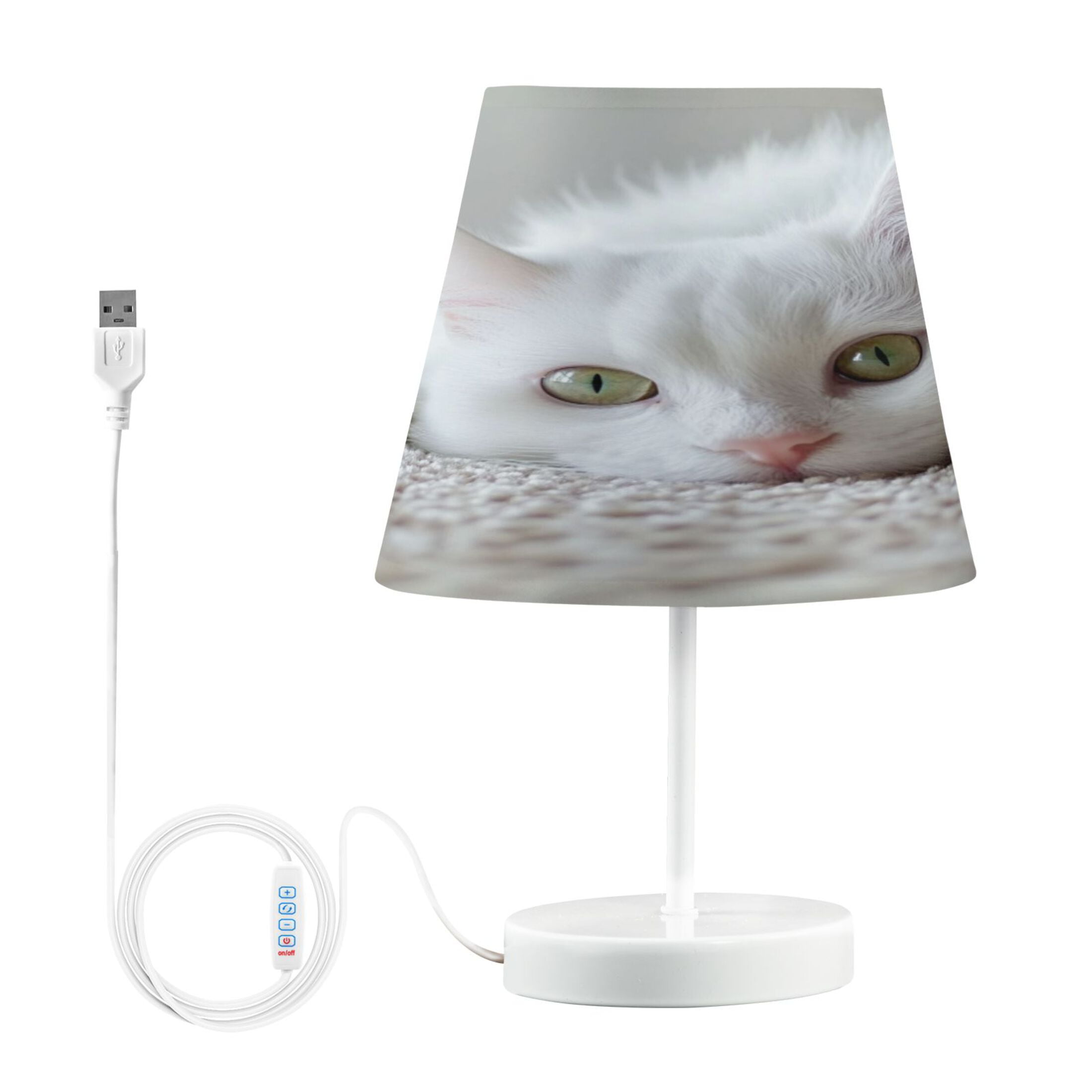 WOBOGO White Cat Table Lamps Bedroom 3-Speed Dimmable Farm Style with ...