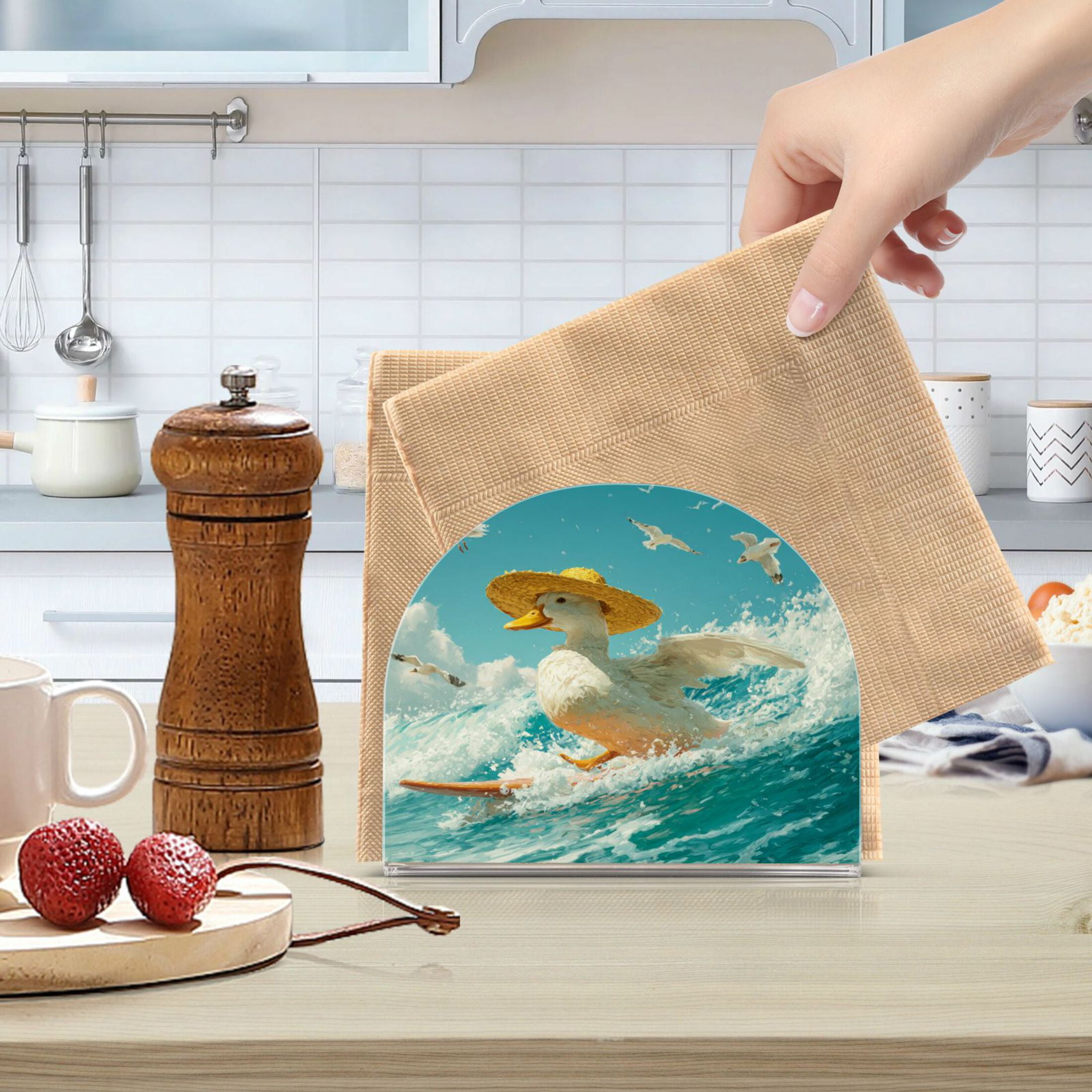 WOBOGO White Duck Clear Acrylic Napkin Holder Kitchen Tissue Face Towel ...