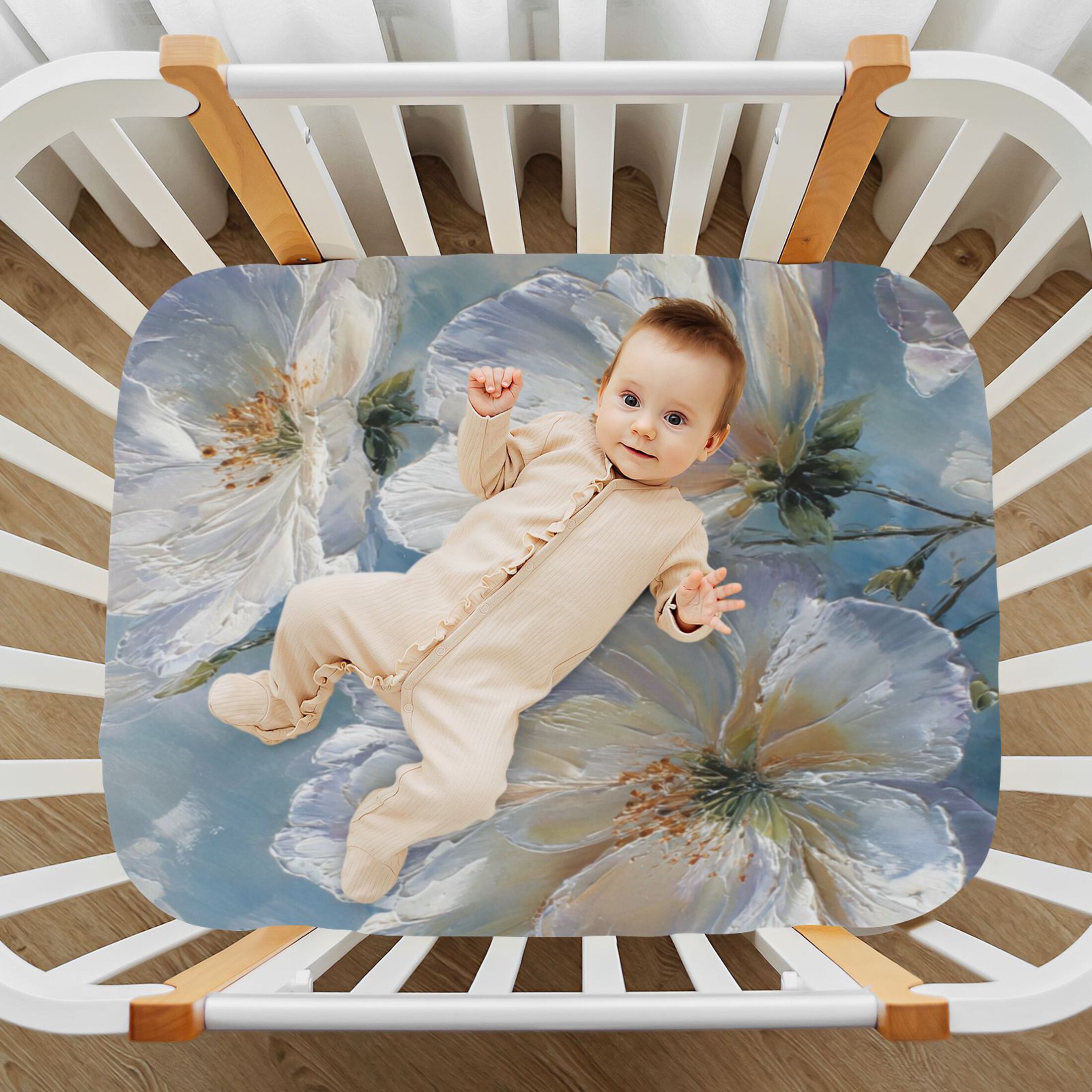WOBOGO White Flowers Baby Crib Sheets Super Soft Microfiber Playard ...